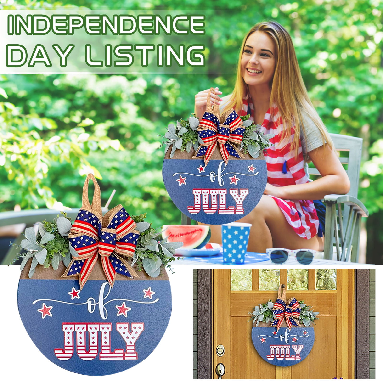 Herrnalise 4th of July Wooden Welcome Sign Front Door Hanging Ornaments ...