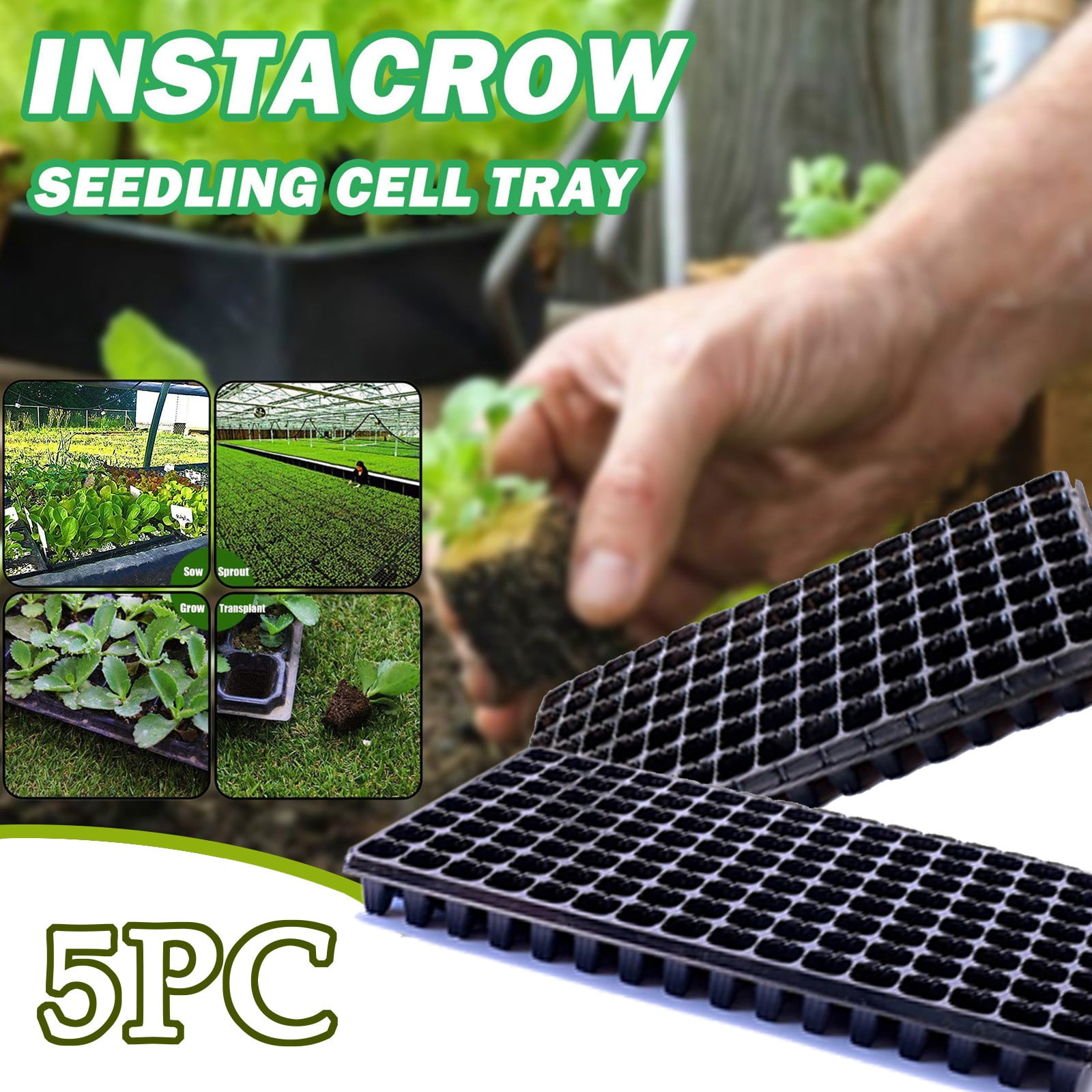 Herrnalise 5 Pack Thickened 128 Cells Seedling Trays- BPA Free Plastic ...