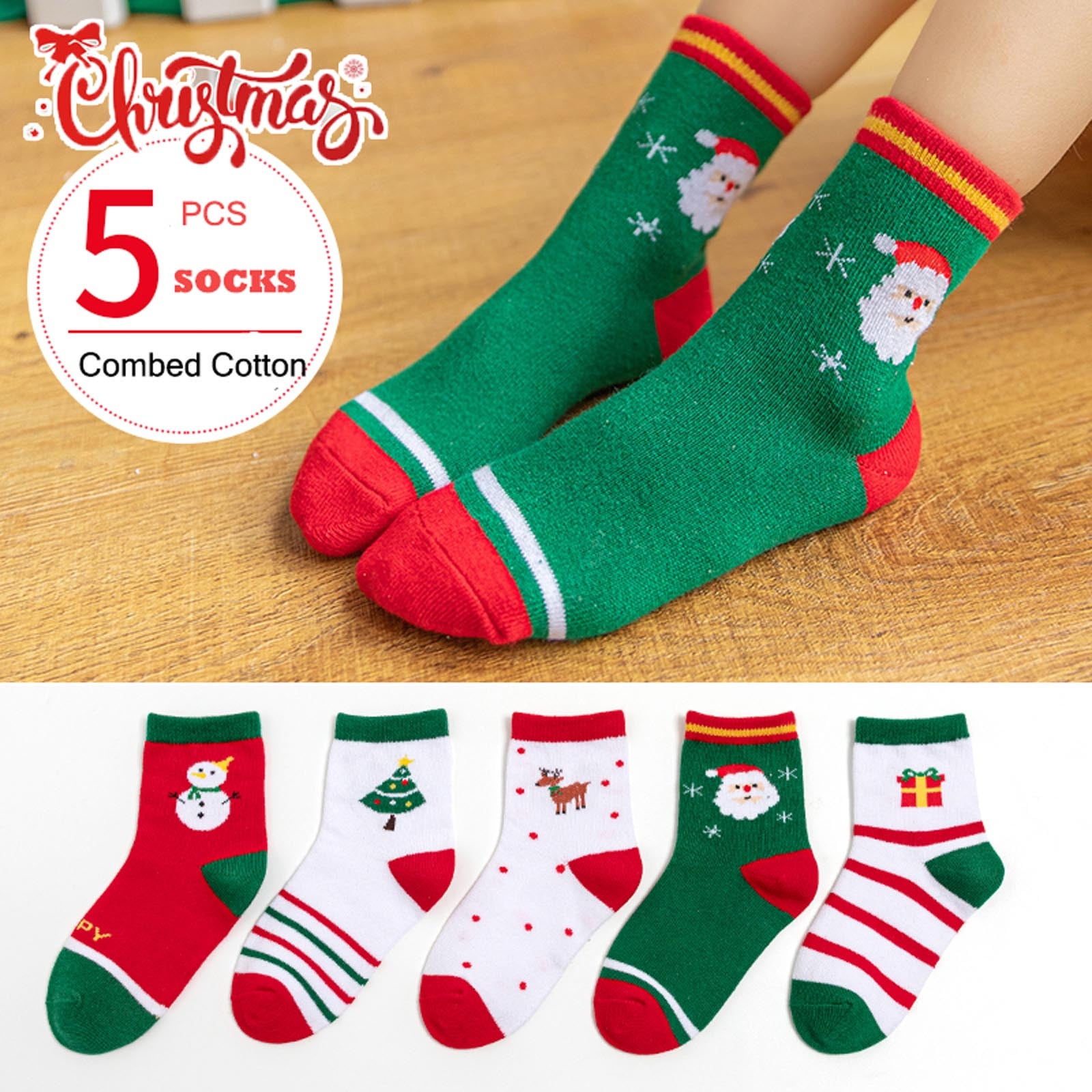 Herrnalise 5 Pairs Baby Toddler Kids Christmas Socks Cartoon Christmas ...