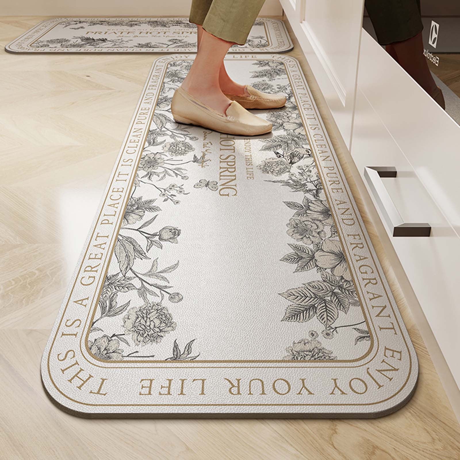 Herrnalise Anti-Fatigue Kitchen Mat,Floral Design Waterproof Kitchen ...