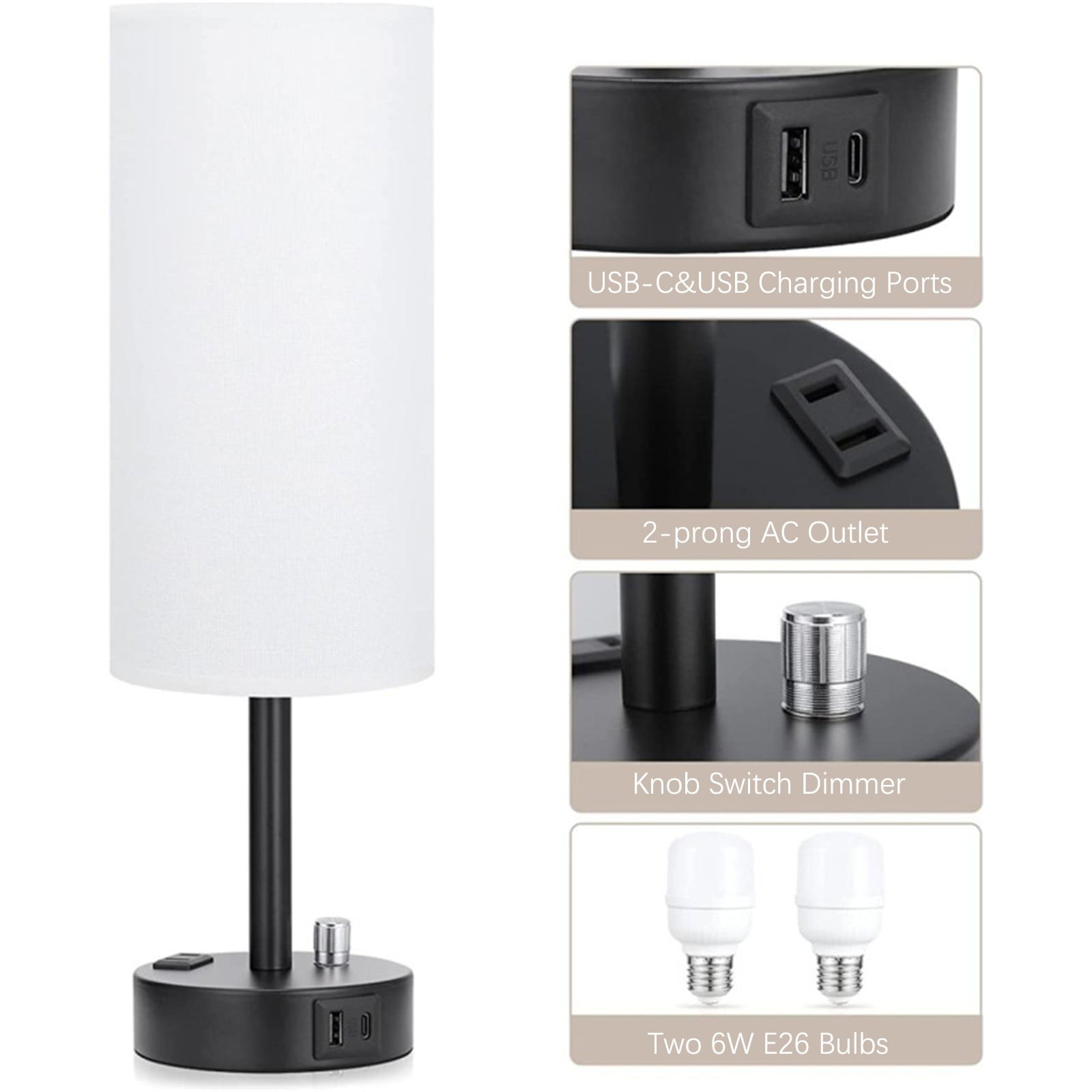 Herrnalise Black Table Lamps for Boy Set of 2-Fully Dimmable Bedroom ...