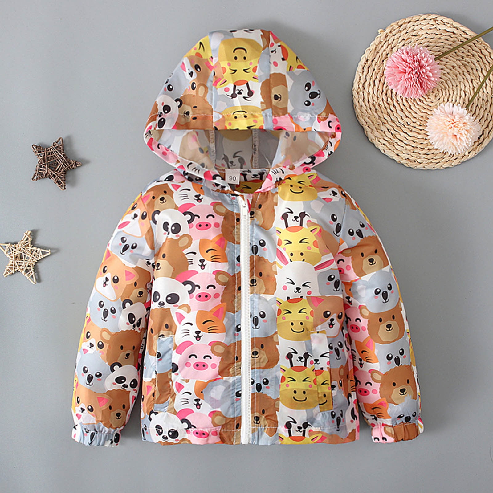 Herrnalise Boys Rain Jacket Girls Fashion Cute Pattern Zipper Long ...