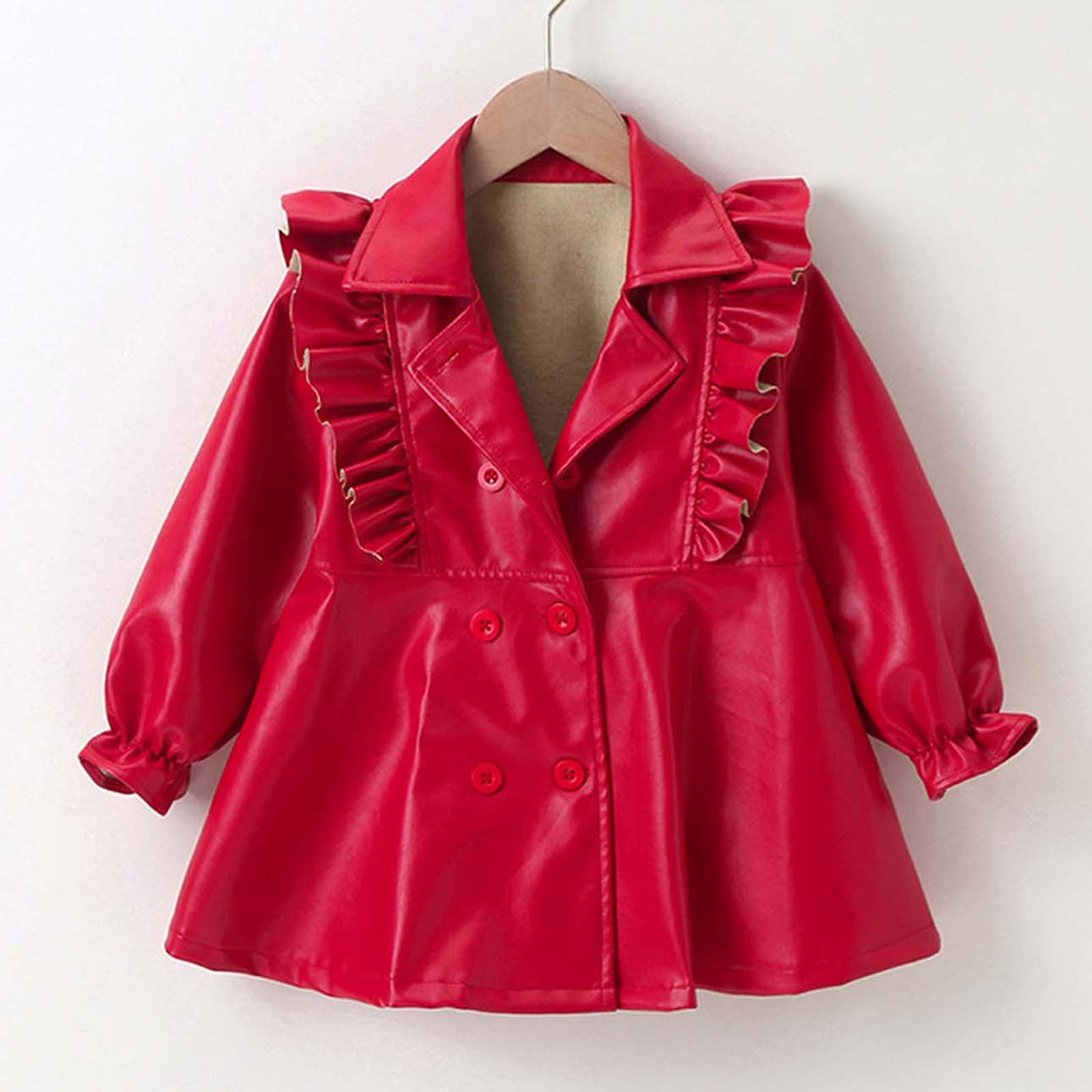 SDJMa Children's Fashion Long Dress Faux Leather Long Sleeve Skirt Coat ...