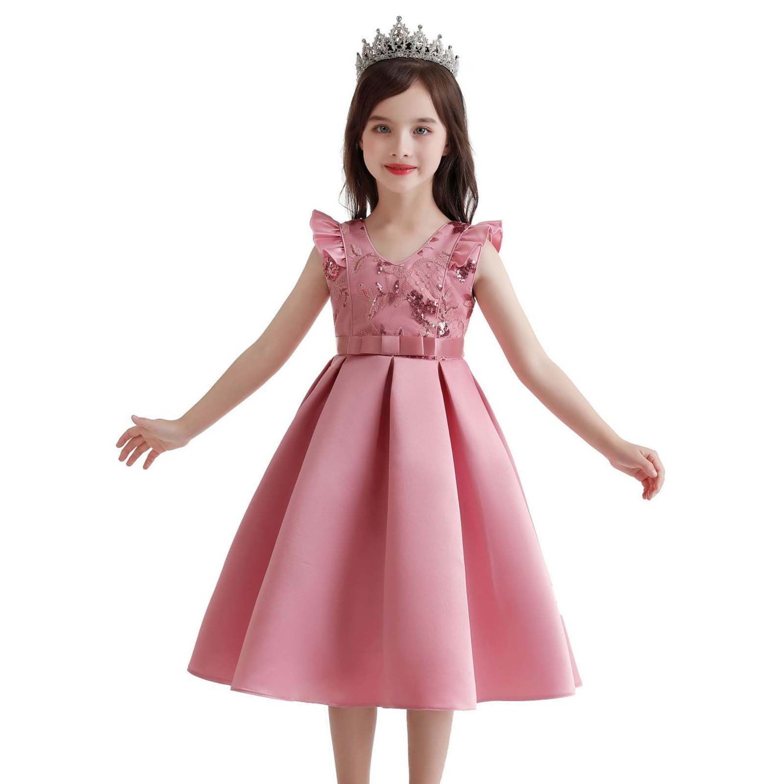 SDJMa Children's Sequin Dress Skirt Flying Sleeve Girl Dress Festival ...