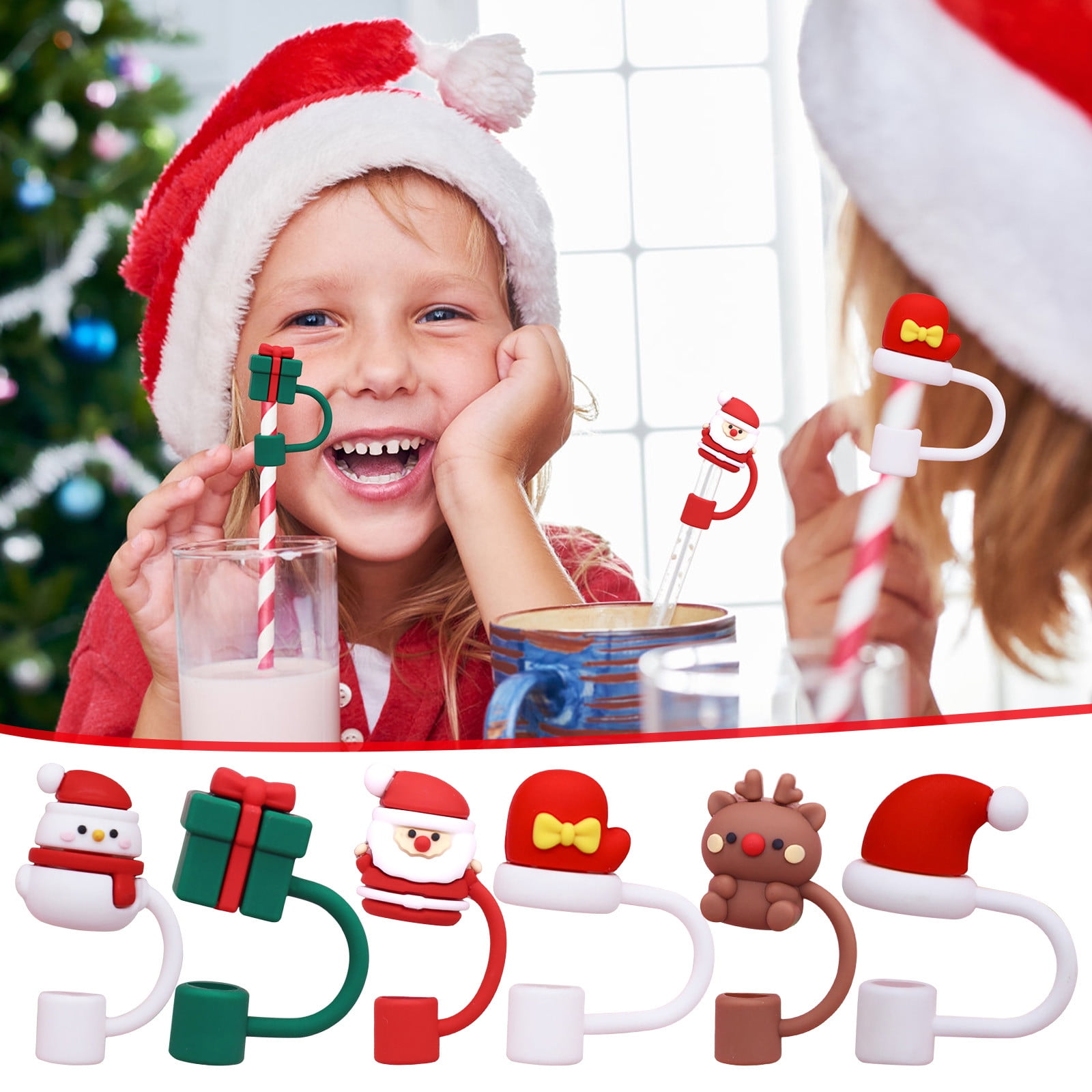 Herrnalise Christmas Straw Covers Cap,Xmas Straw Topper Compatible with ...