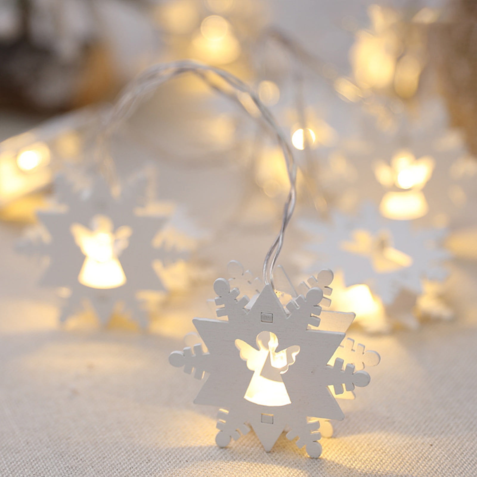 Herrnalise Christmas Wooden Snowflake Fairy String Light Snowflake ...