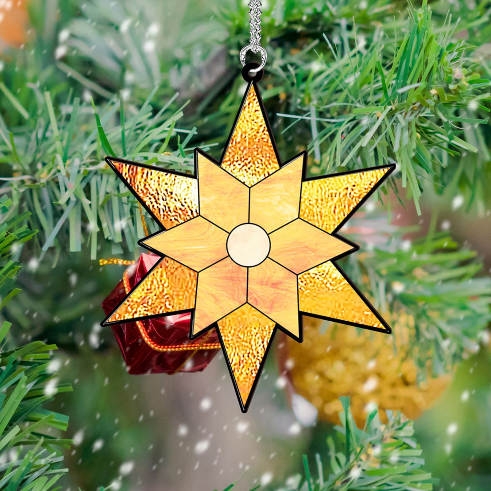 Herrnalise Colored Glass Christmas Decor Six Pointed Star Pendant ...