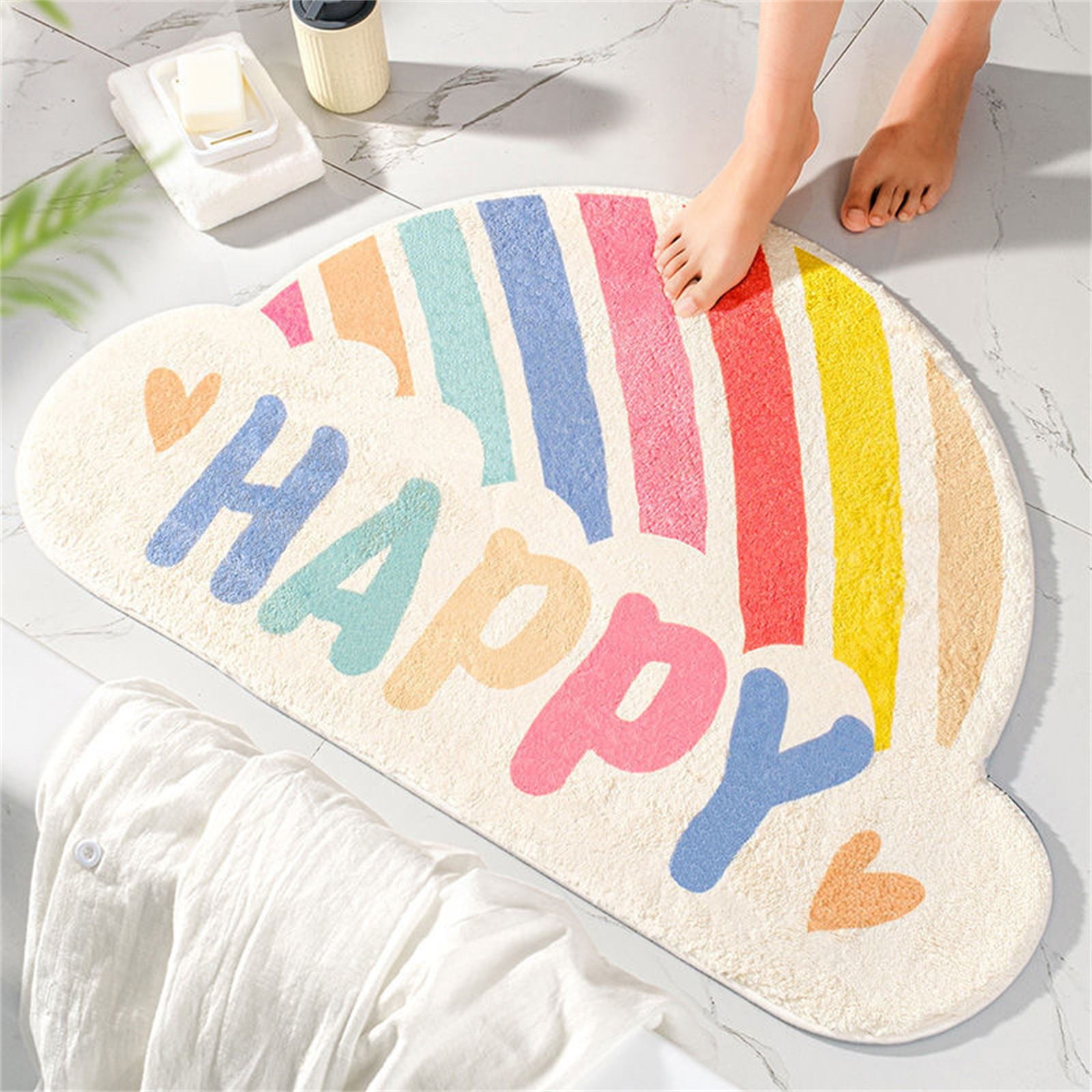 Herrnalise Cute Rainbow Bath Rug Half Circle Bath Mat,Soft Washable ...