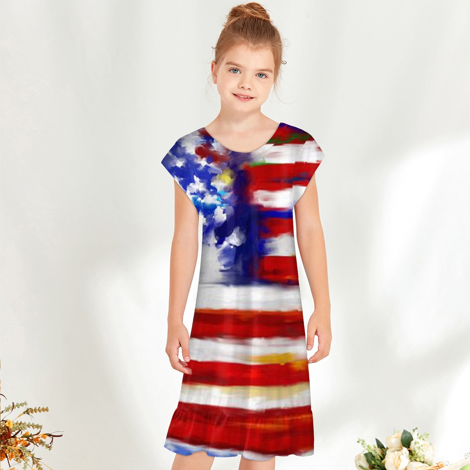 Herrnalise Dresses for Girls Summer Swing Short Sleeve 4th of July ...