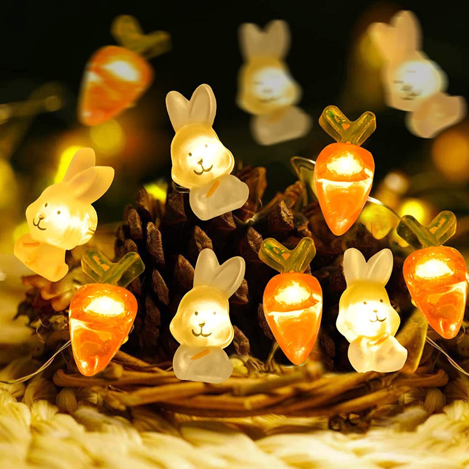Herrnalise Easter Decorations 6.8FT 20LEDs Bunny Carrot String Lights Battery Operated, Easter ...
