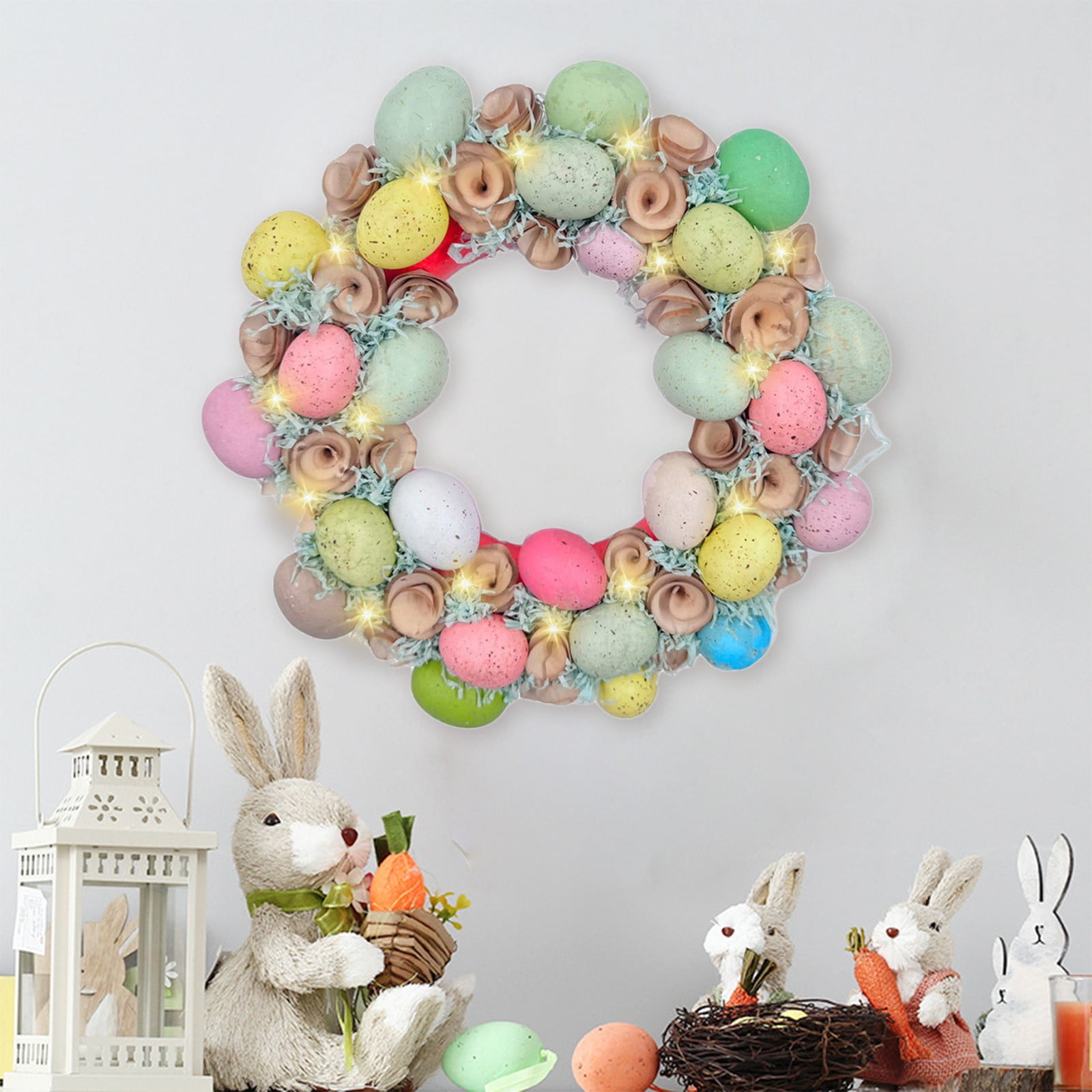 Herrnalise Easter Egg Wreath and Micro Light Bundle, 10.2" Easter ...