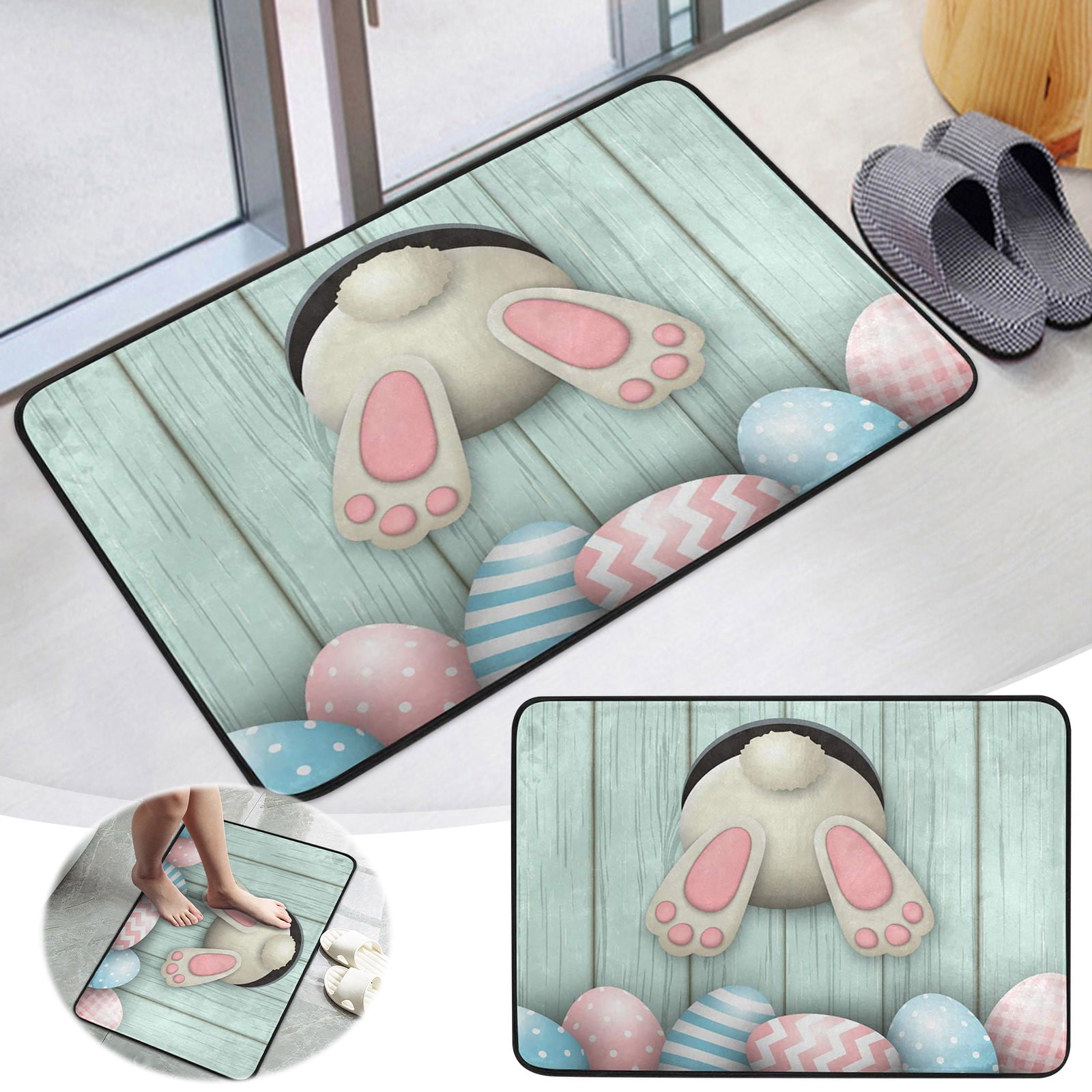 Herrnalise Easter Eggs Kitchen Rug Spring Floral Flowers Bunny Eggs ...