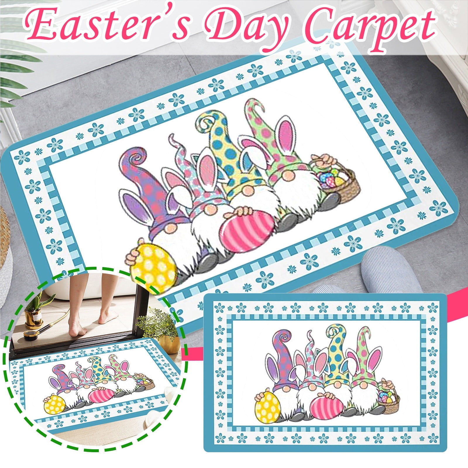 Herrnalise Easter Welcome Door Mat Bunny Gnome Spring Floor Mat Indoor ...