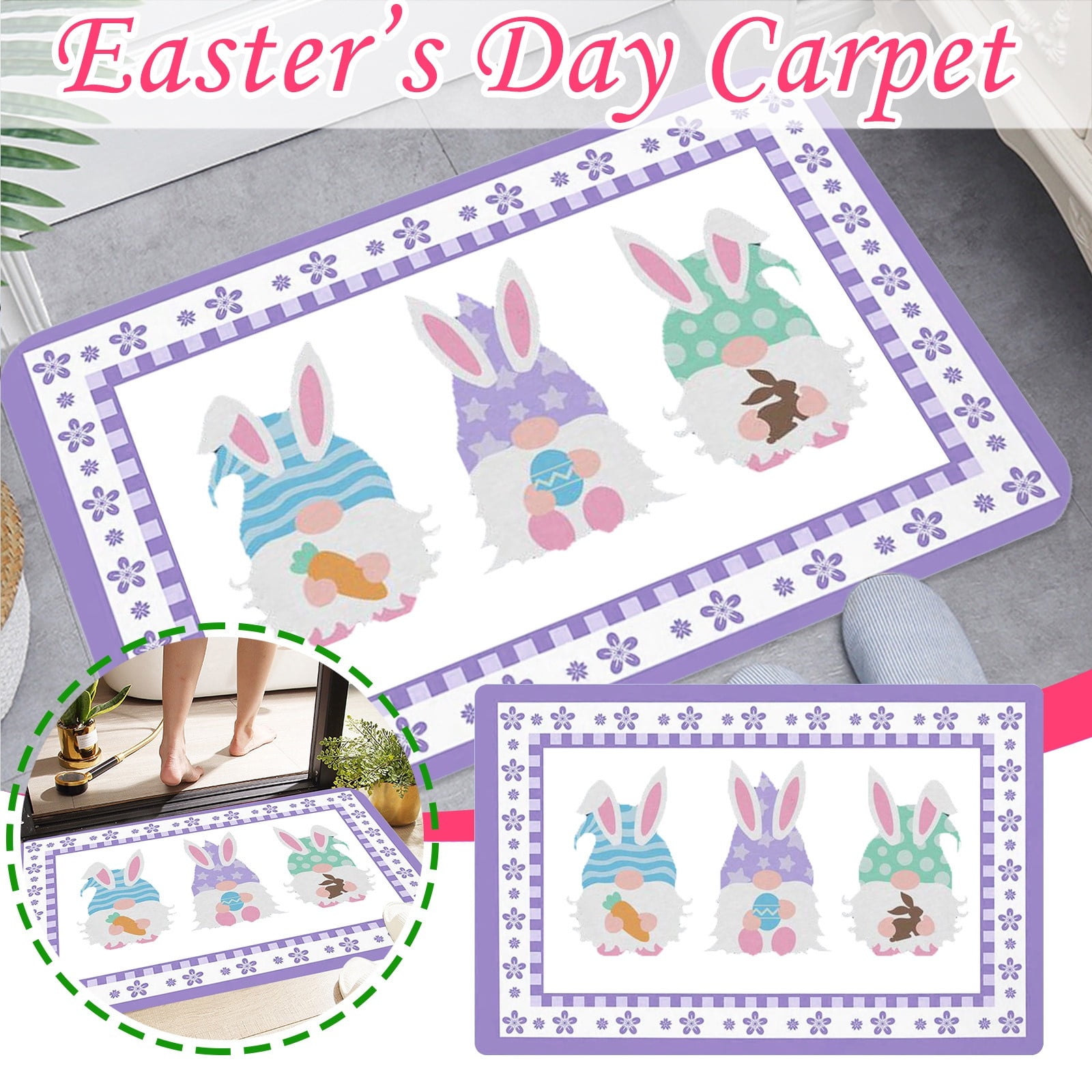 Herrnalise Easter Welcome Door Mat Bunny Gnome Spring Floor Mat Indoor ...