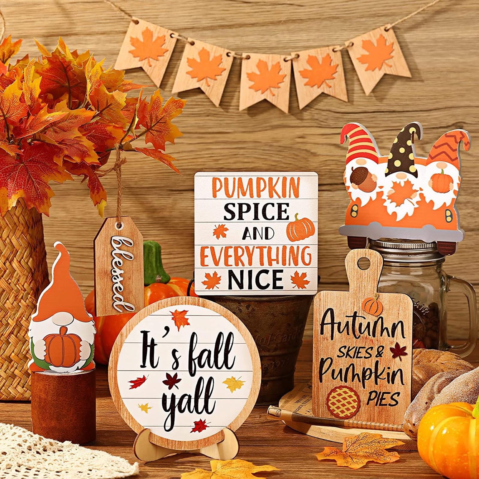 Herrnalise Fall Tiered Tray Decor Set,Autumn Pumpkin Decorative Trays ...