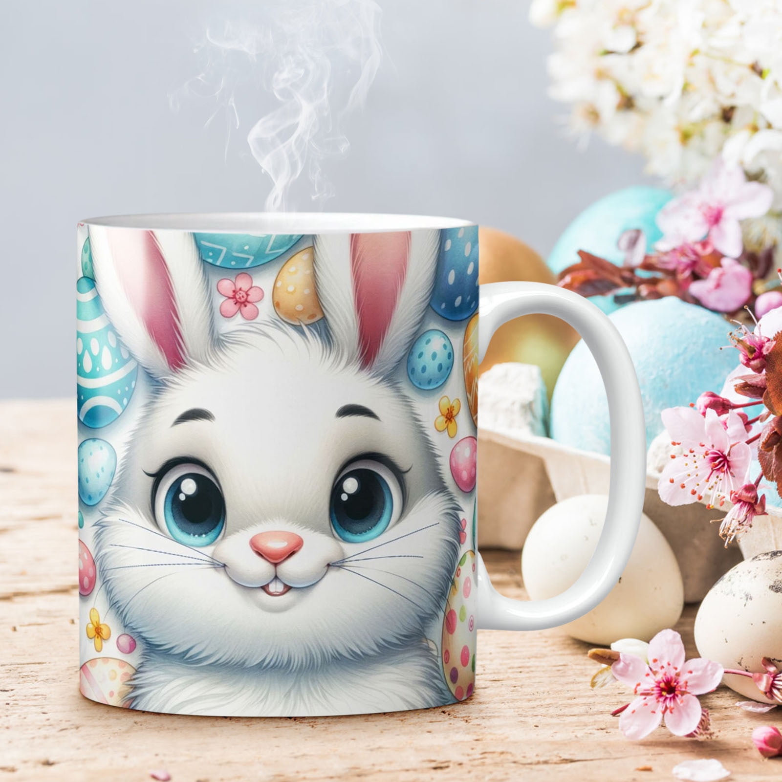 Herrnalise Funny Rabbit In Wreath Coffee Mugs, Cute Bunny Coffee Mug ...