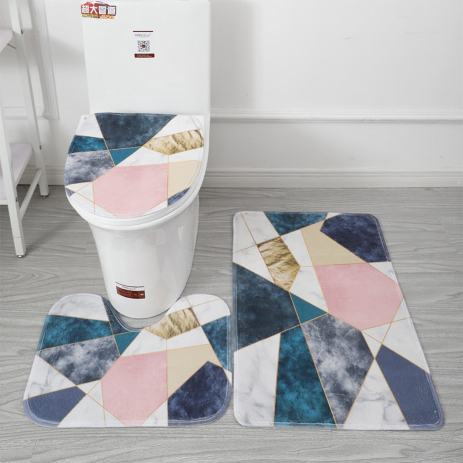 Herrnalise Geometric pattern Bathroom Rugs and Mats Set 3 Piece Nonslip ...