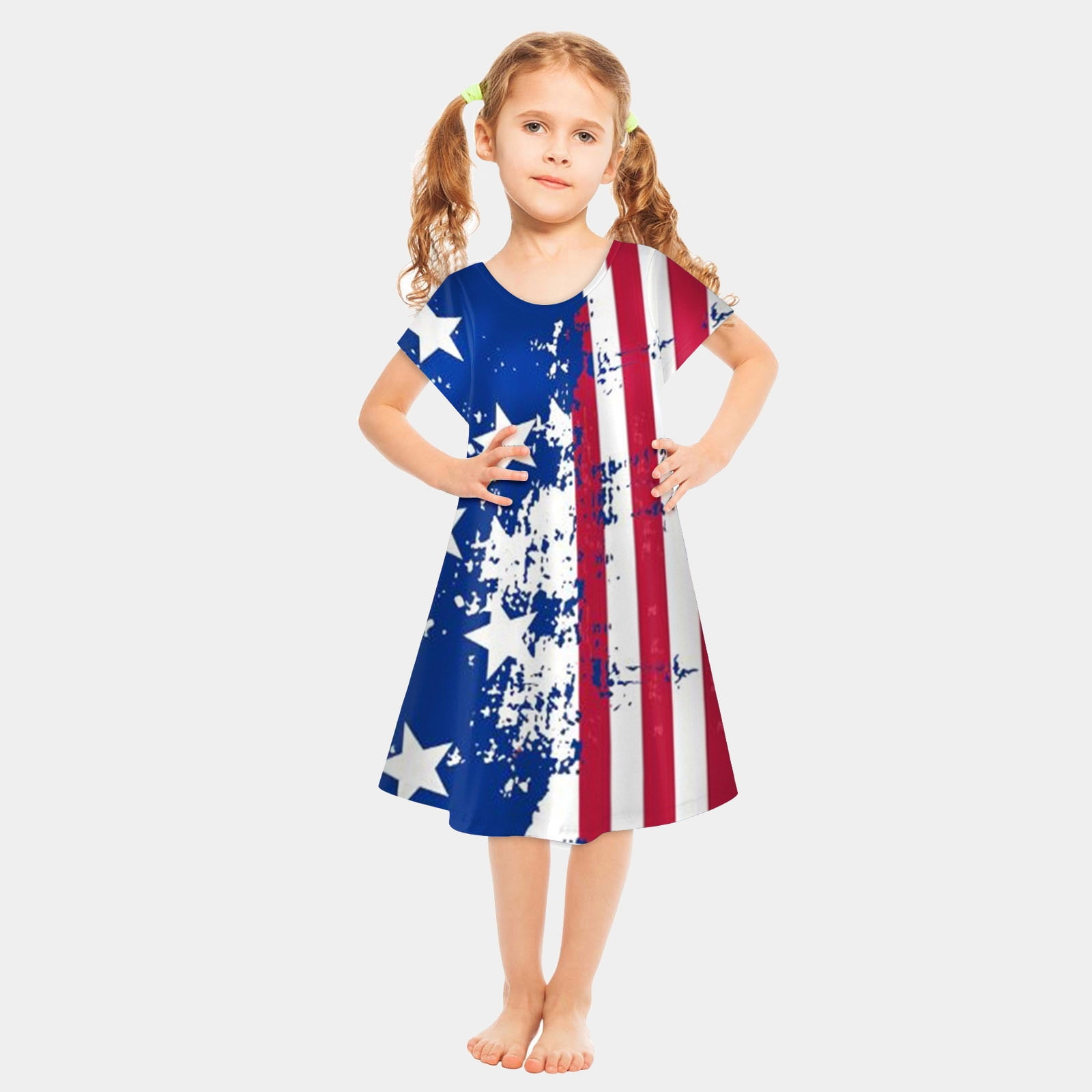 Herrnalise Girl Summer Dress Short Sleeve July of 4th Swing Dresses ...
