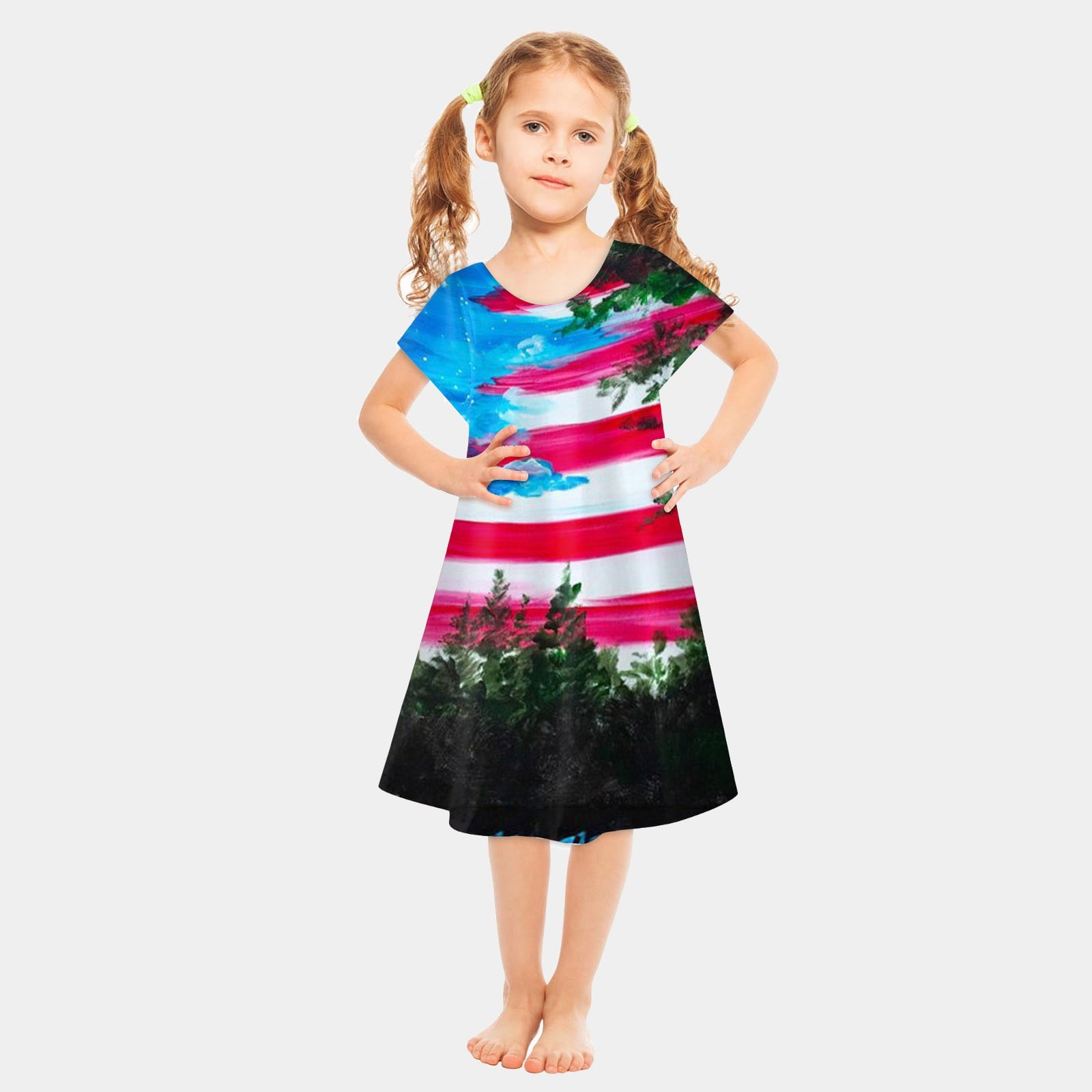 Herrnalise Girl Summer Dress Short Sleeve July of 4th Swing Dresses ...