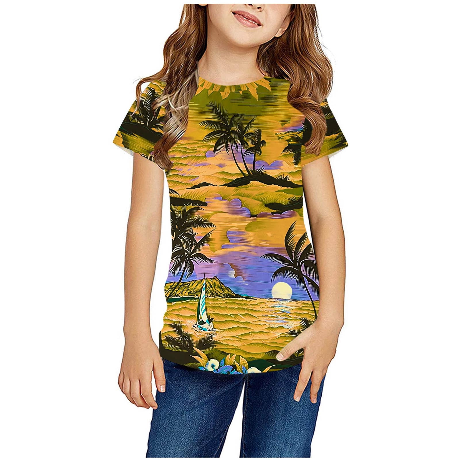 Herrnalise Girls & Boys Hawaiian Shirt Short Sleeve Round Neck Tropical ...