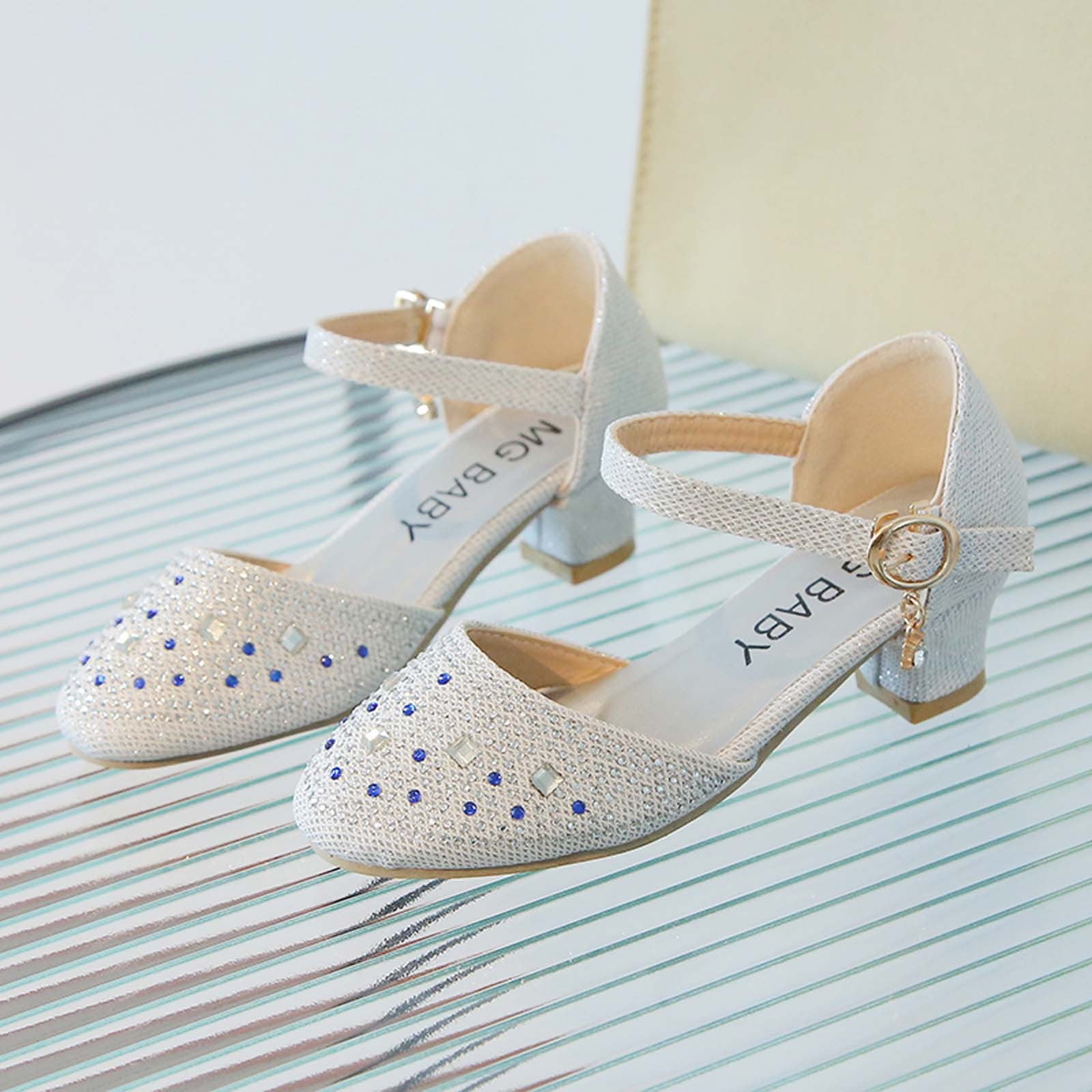 Herrnalise Girls Sandals Glitter Low-heeled Summer Girls Sandals Party ...