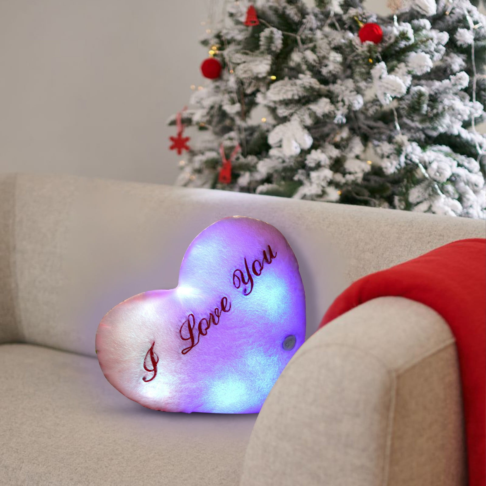 Herrnalise Glowing Heart Pillow,Soft Furry Heart Shaped Plush Pillow ...