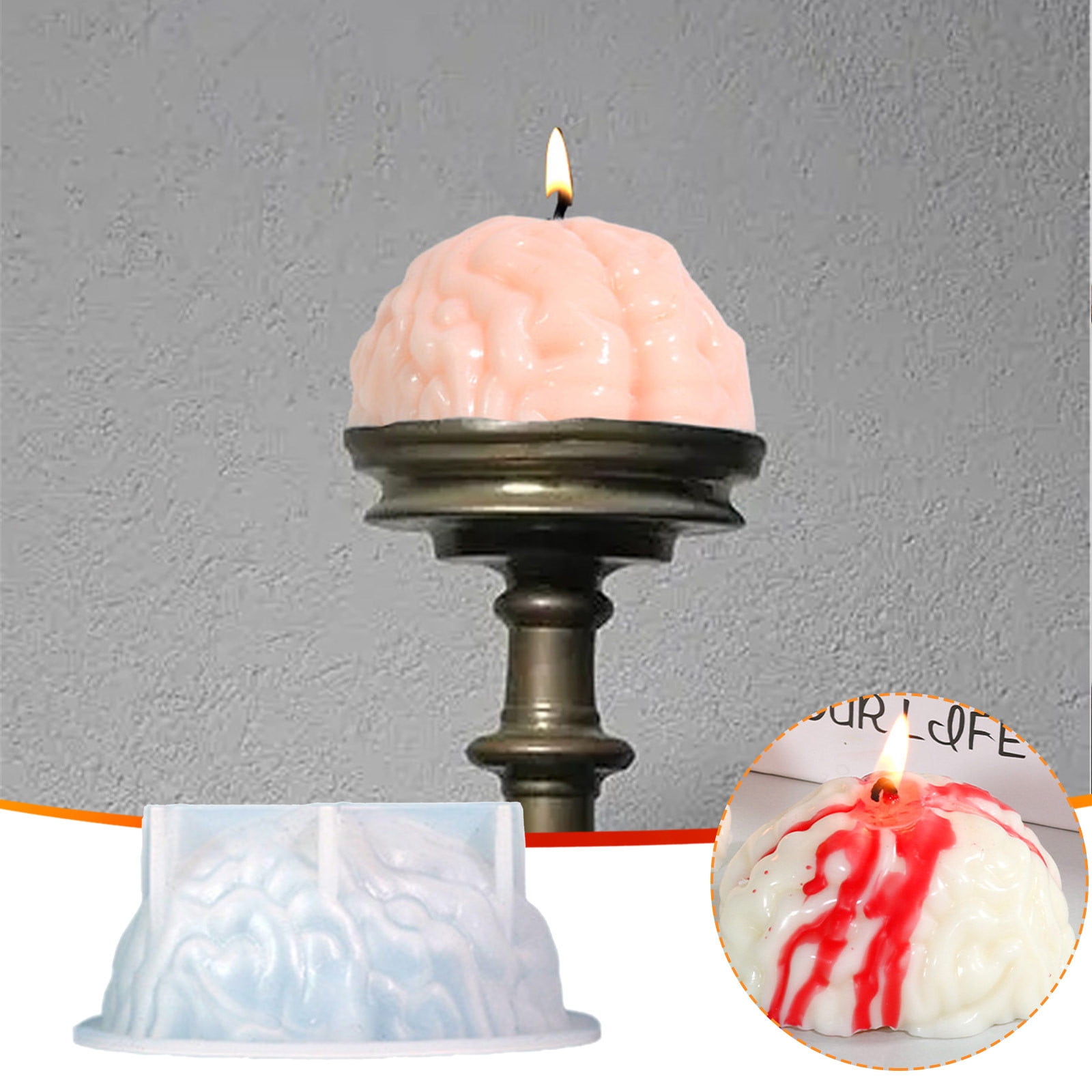 Herrnalise Human Brain Mold Brain Candle Mold Halloween Silicone Mould ...