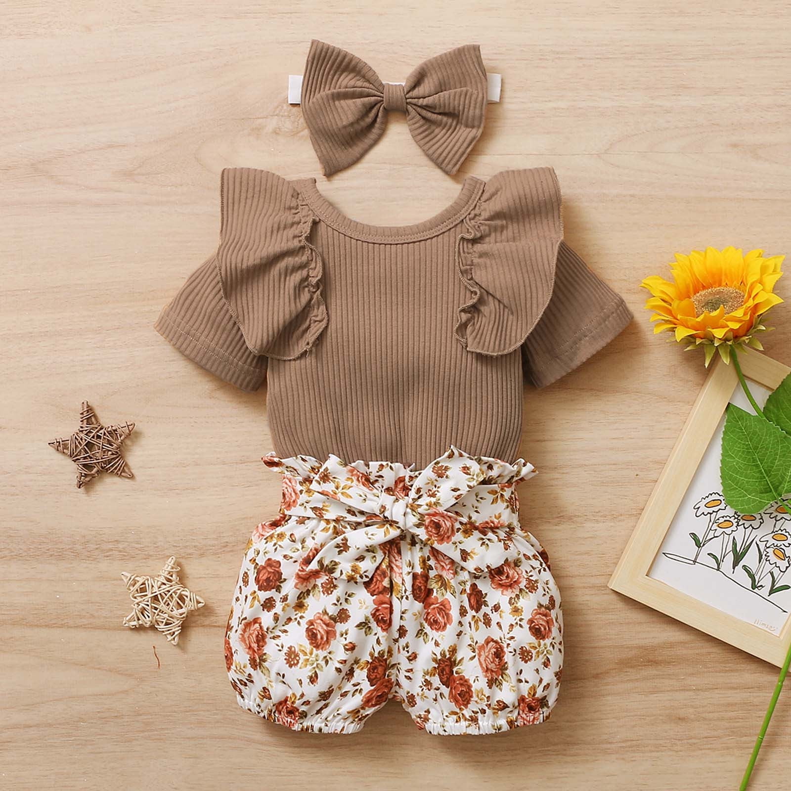 QISIWOLE Infant Toddler Baby Girl 3-Piece Set Matching Outfits Short ...