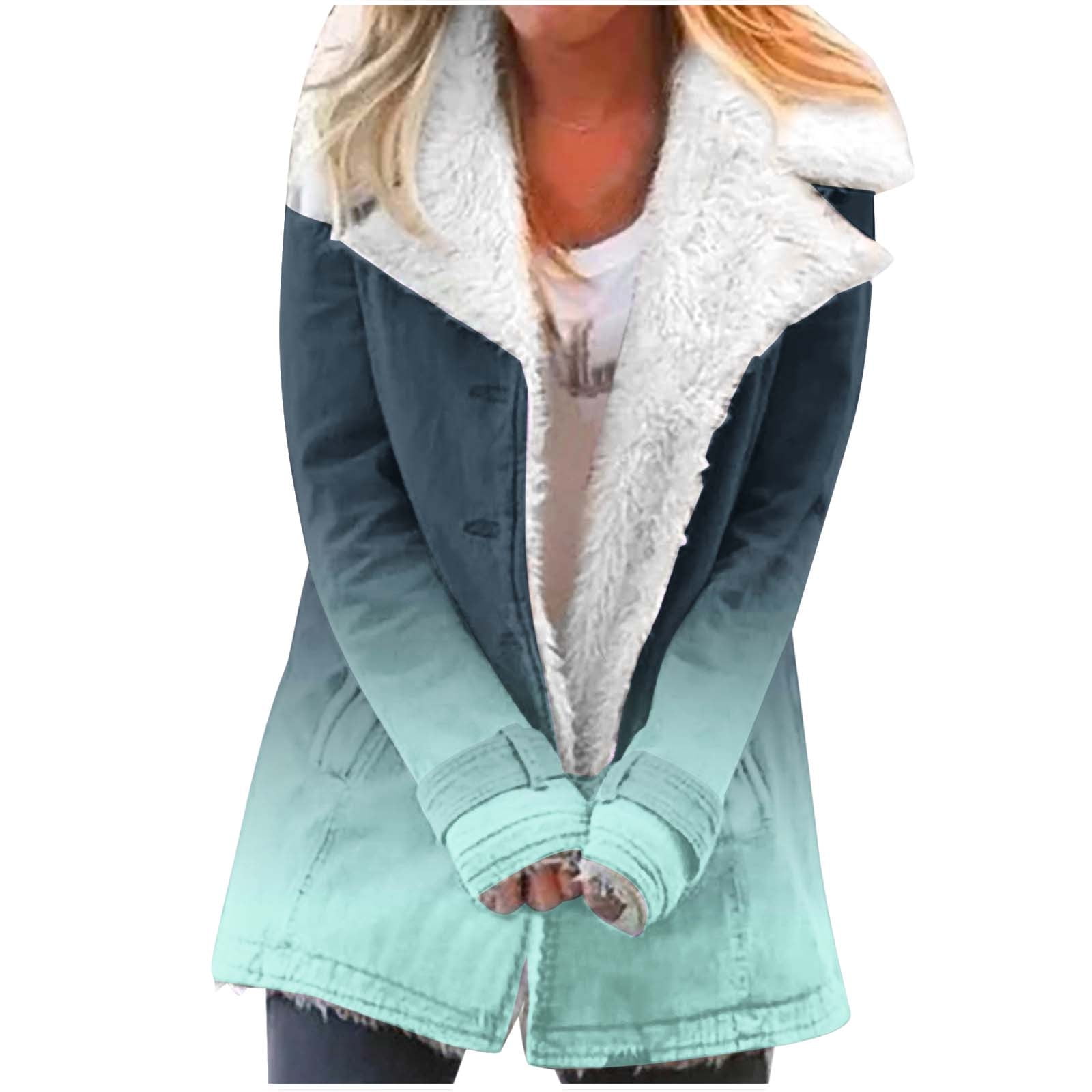 Herrnalise Jackets For Women Gradient Composite Plush Button Coat ...