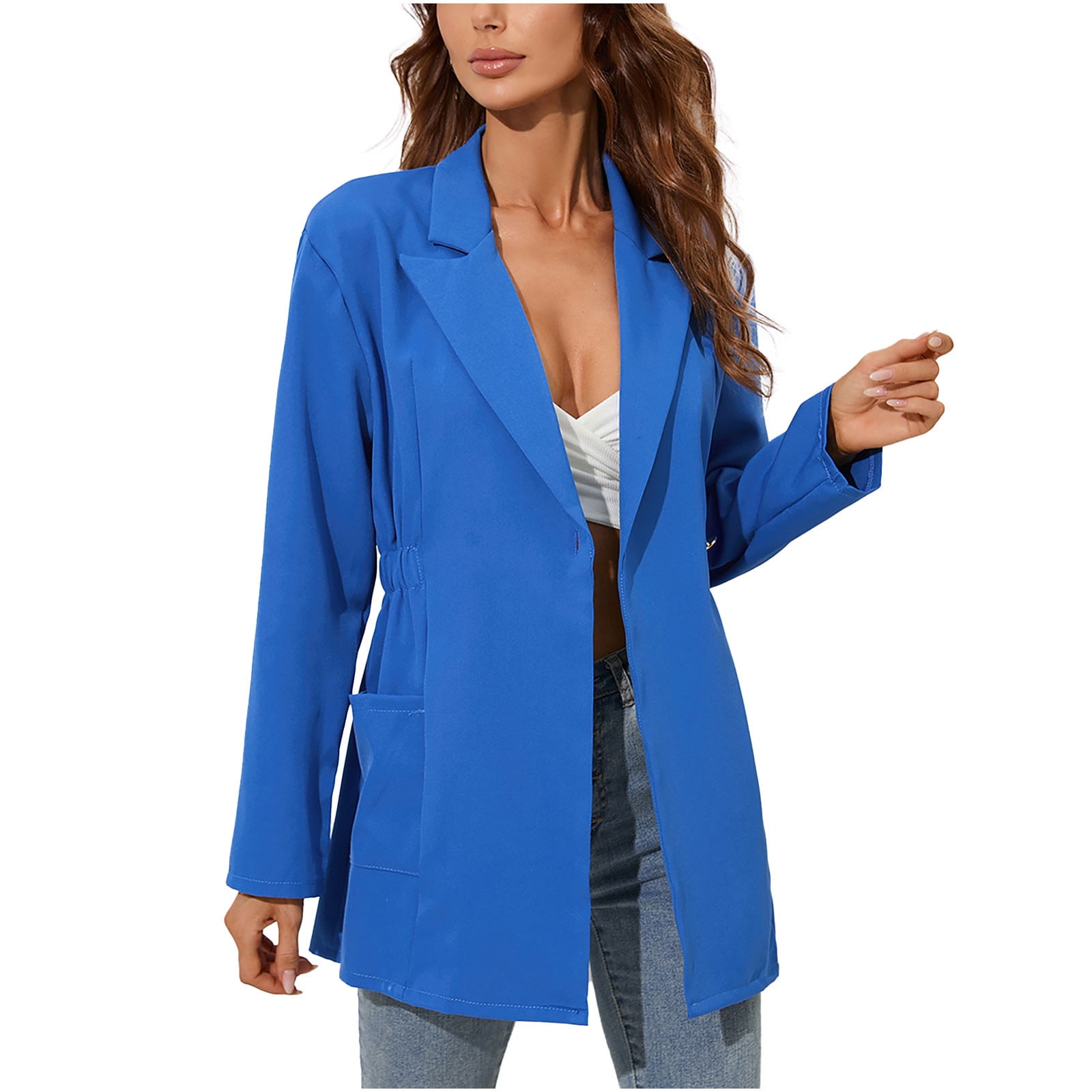 Herrnalise Jackets For Women Pure Color Fashion Lapel Button Long ...