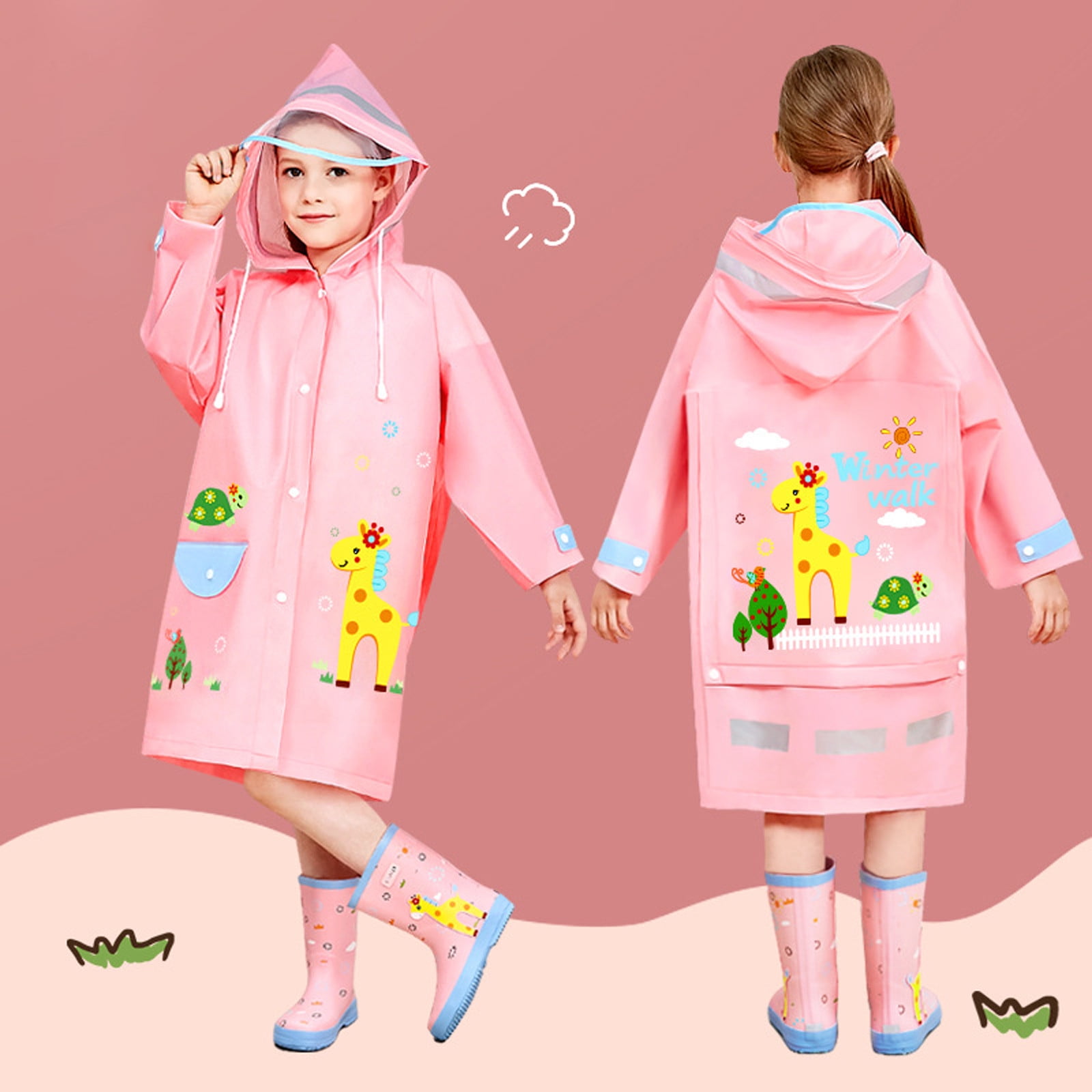 Herrnalise Kids Boys Girls Hooded Rain Ponchos Waterproof Windbreaker Raincoat Rainwear ...