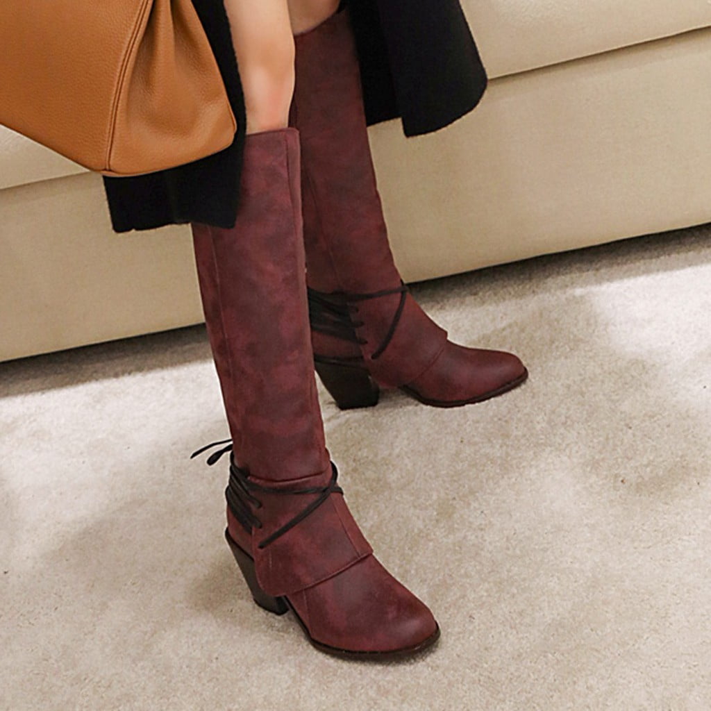 Herrnalise Large Size Women's Boots With Thick Heel British High Lace ...