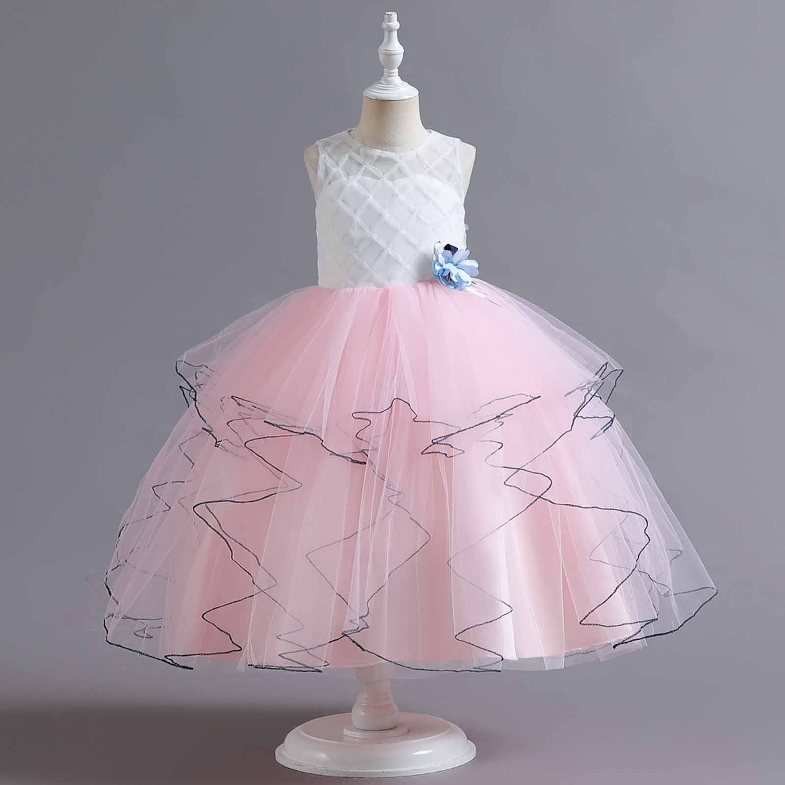 Herrnalise Little Girls' Mesh Tull Dress Sleeveless Flower Party Ball ...