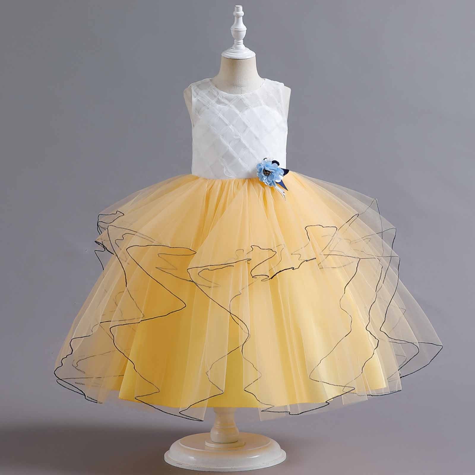 Herrnalise Little Girls' Mesh Tull Dress Sleeveless Flower Party Ball ...