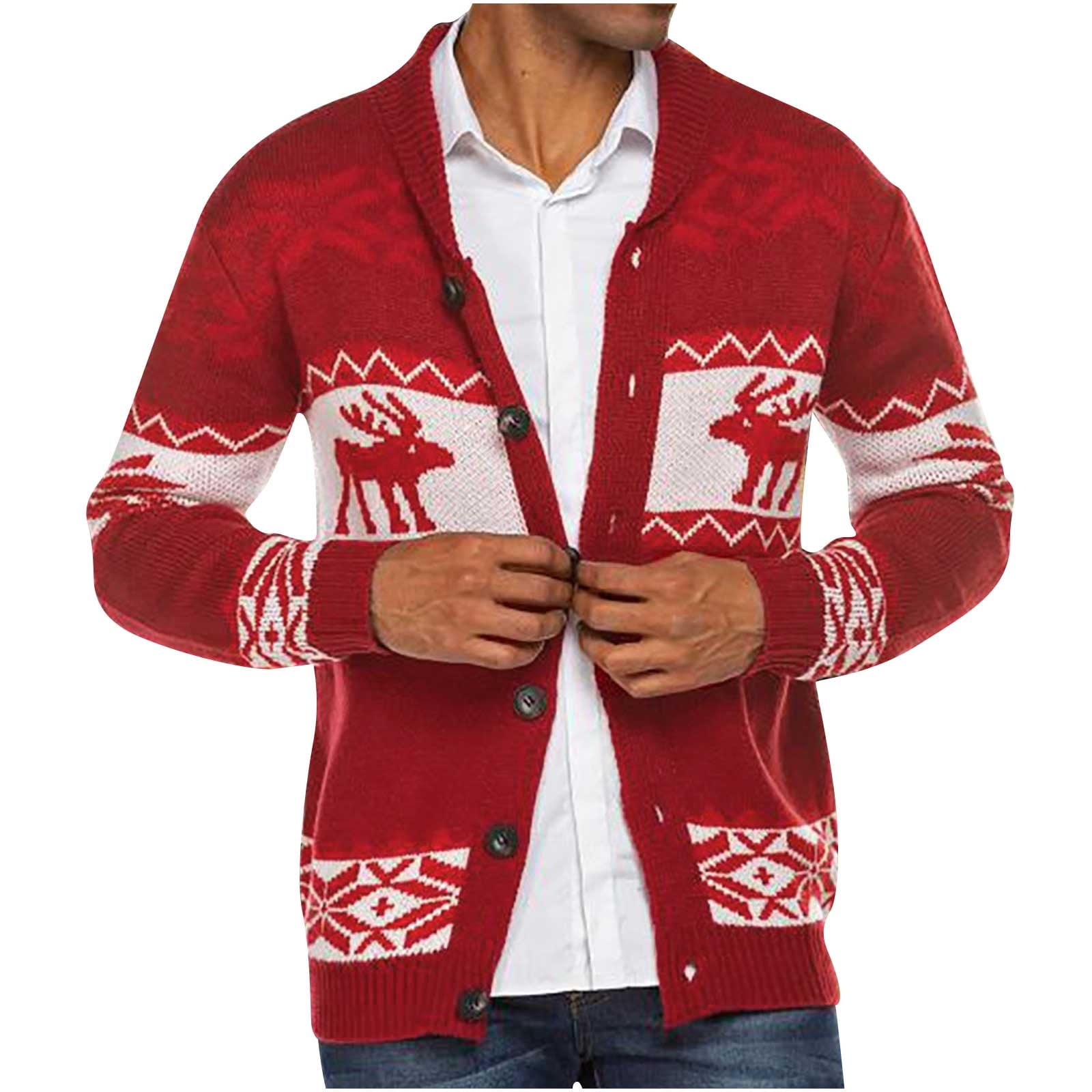Herrnalise Men Christmas Casual Button Closure Knit Cardigan Stand ...