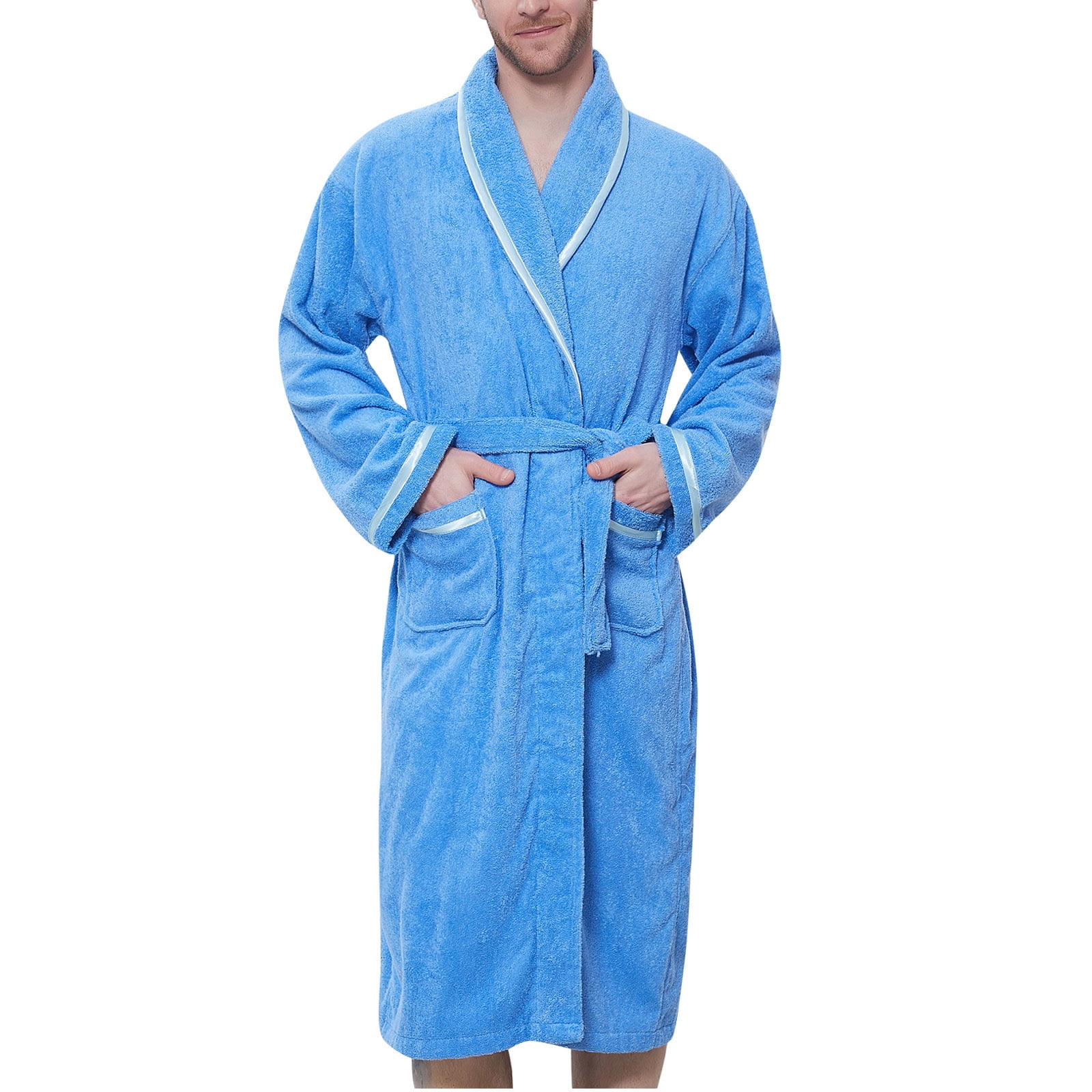 Herrnalise Men Solid Casual Keep Warm Pocket Gimp Night Gown Bathrobe ...