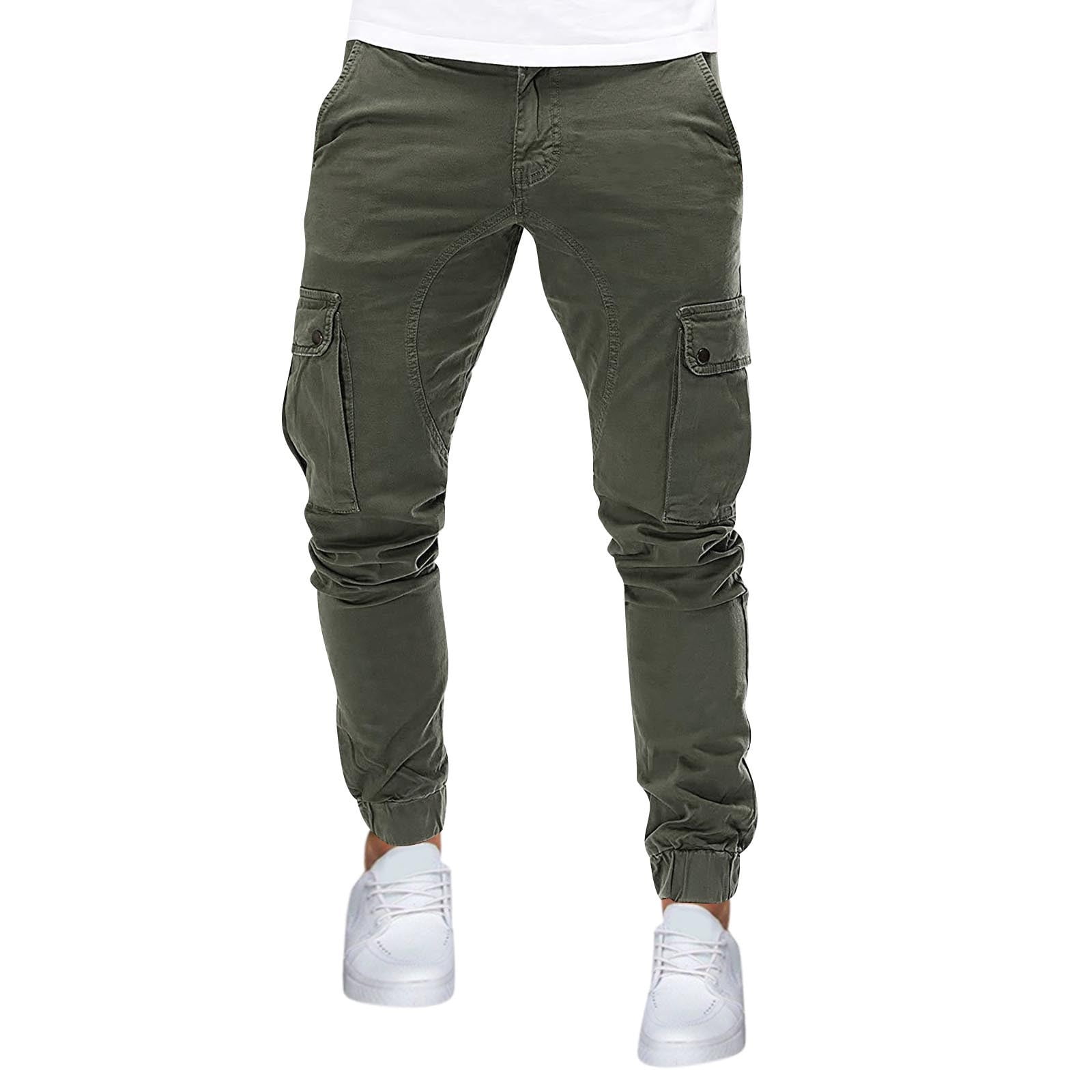 Herrnalise Men's Casual Cargo Pants Retractable Pants Cargo Pocket Lace ...