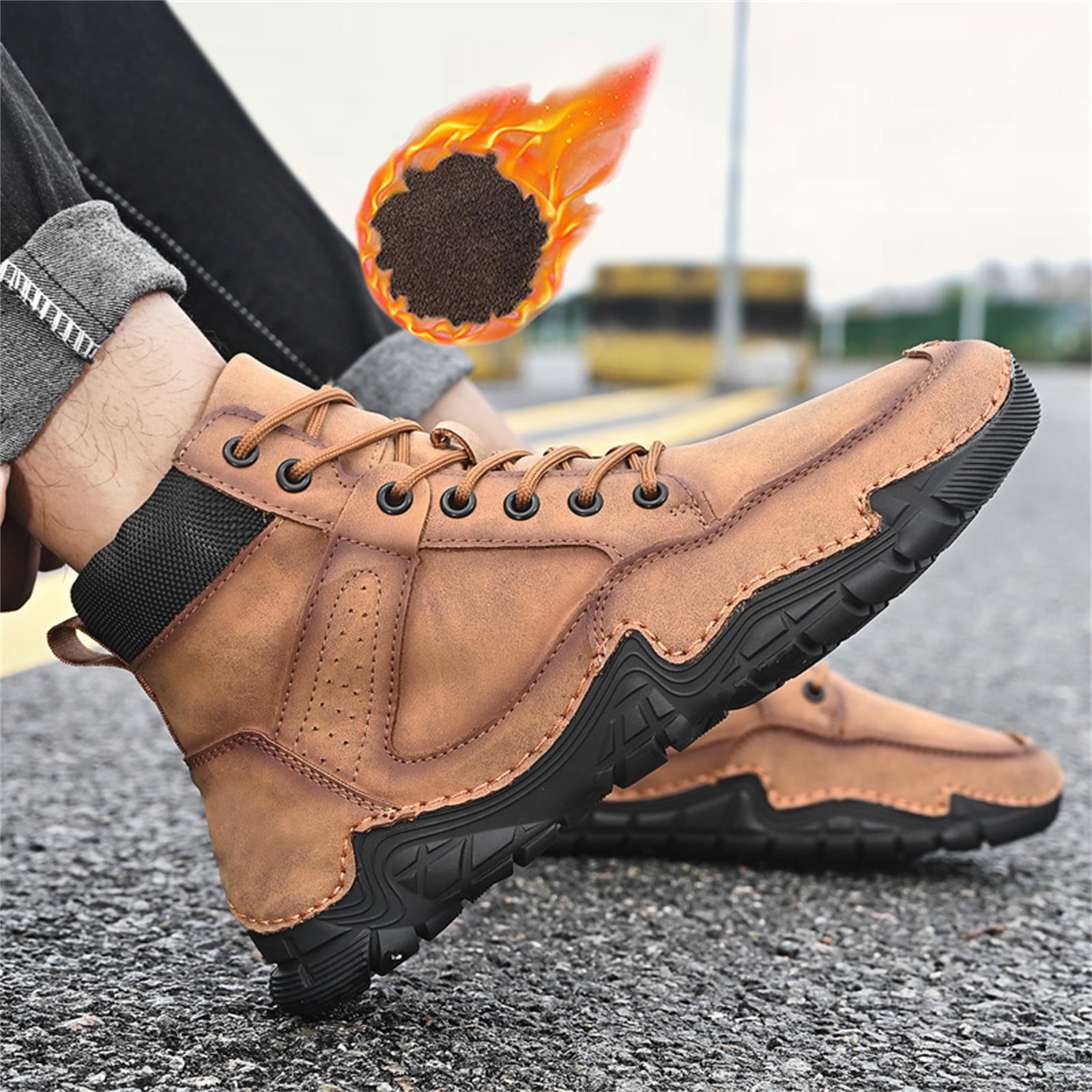 Herrnalise Men's Casual High-top Leather Shoes Warm Short Boots, Trendy ...