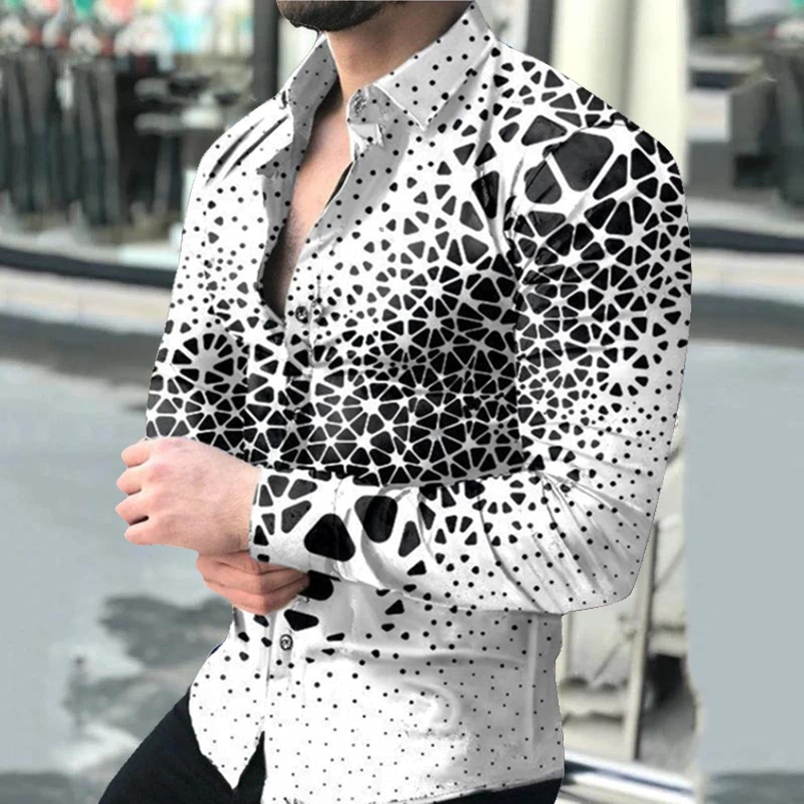 Herrnalise Men's Colorblocked Plaid Printed Long Sleeve Lapel Shirt ...