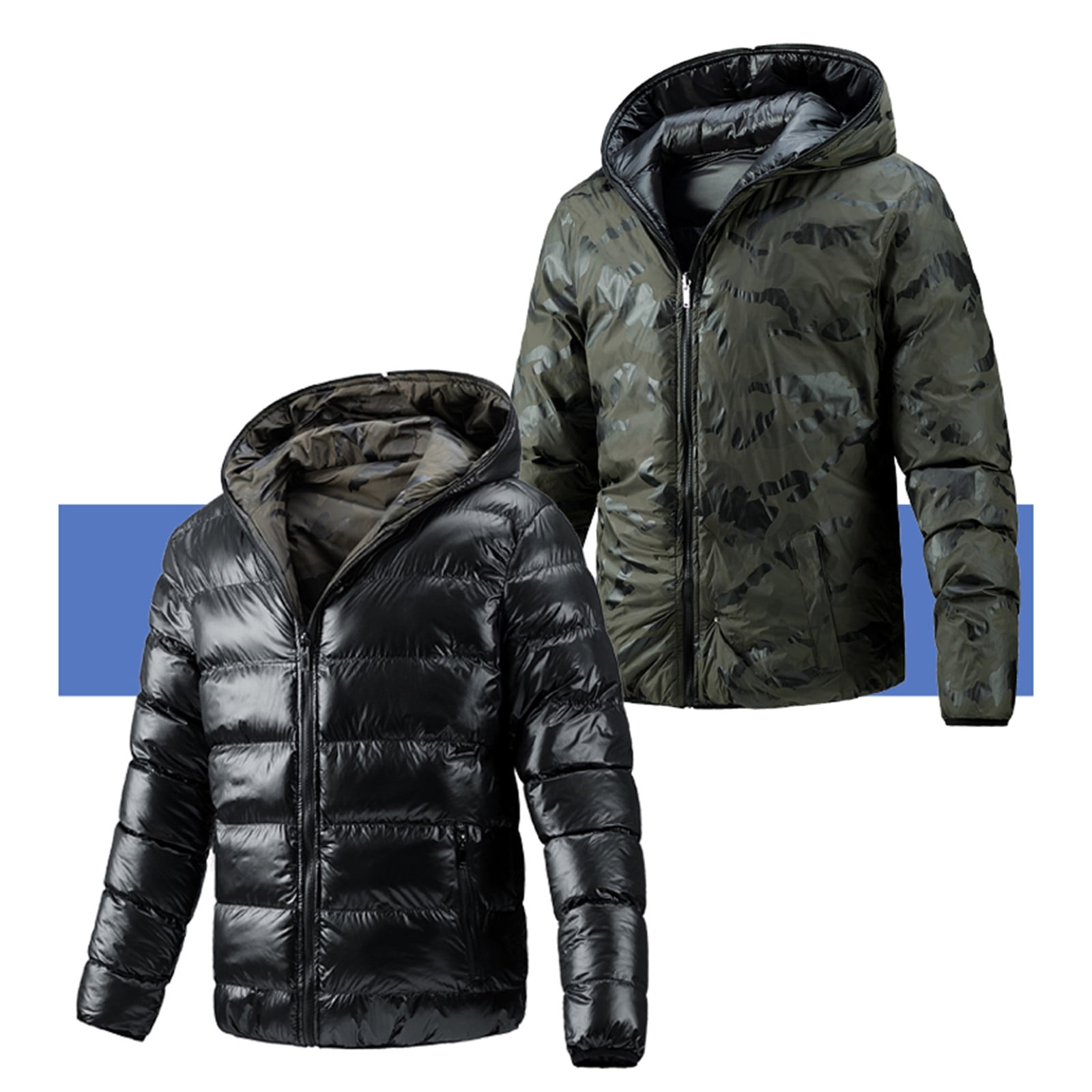 Herrnalise Men's Fashion Flight Suit Jacket Reversible Hooded Collar ...