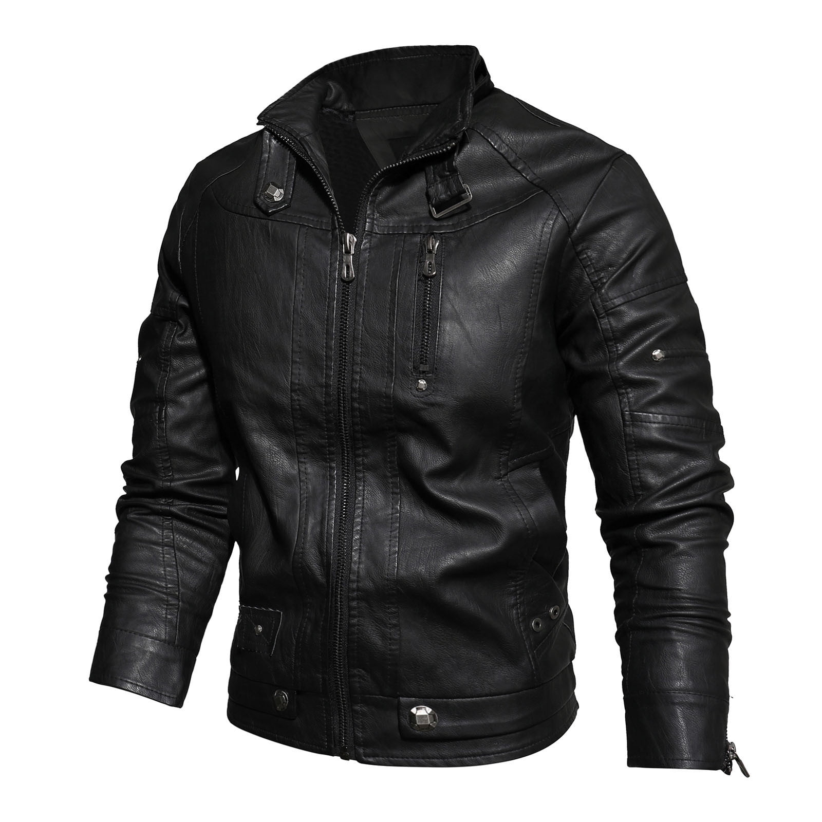 Herrnalise Men's Faux Leather Motorcycle Jacket Casual Fashion ...