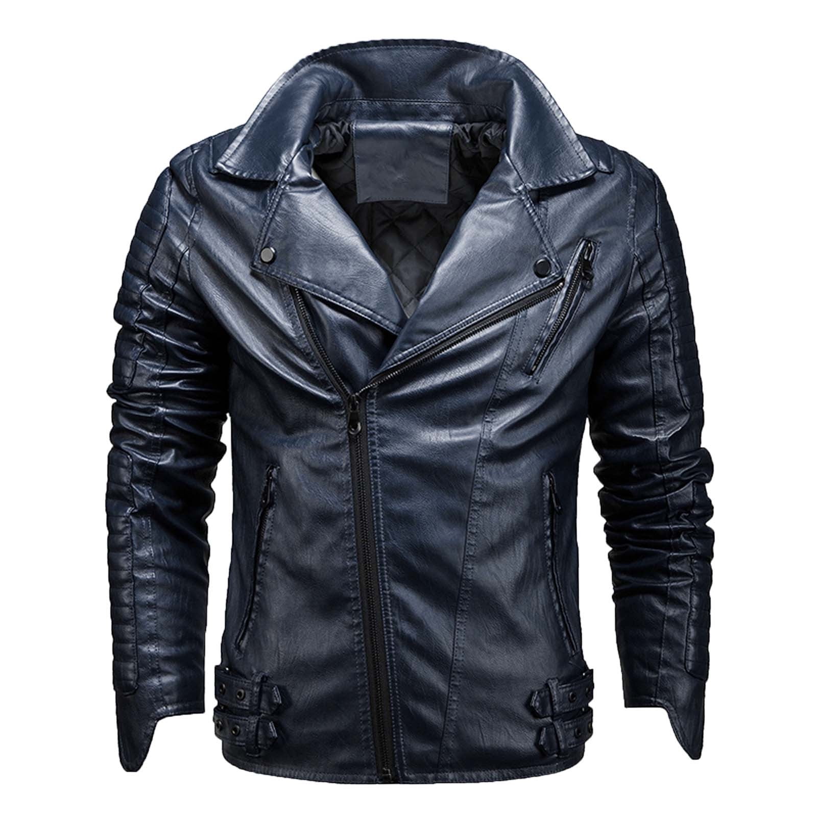 Herrnalise Men's Faux Leather Motorcycle Jacket Casual Fashion ...