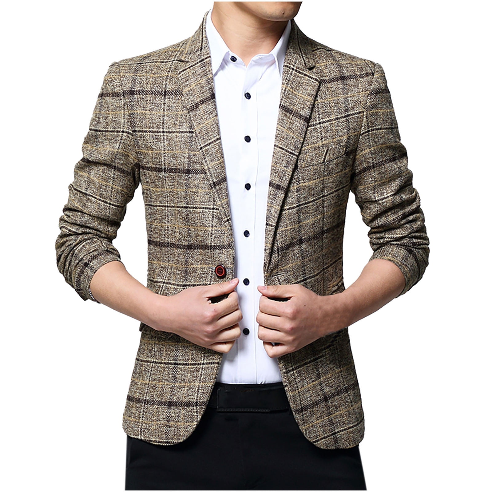 Herrnalise Men's Fine Check Tweed SlimHandsome Suit Top Khaki - Walmart.com