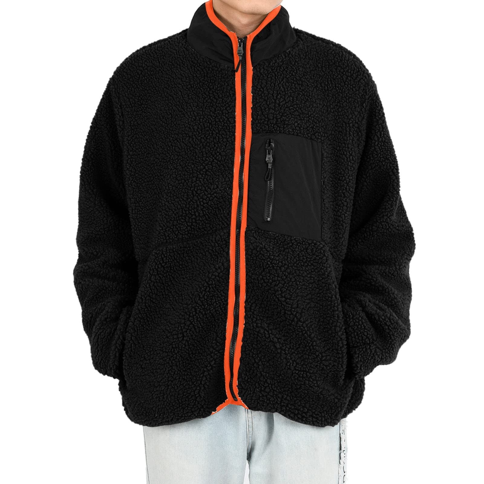 Herrnalise Men's Fleece Lamb Fleece Jacket Warm Hoodless Jacket Cotton ...