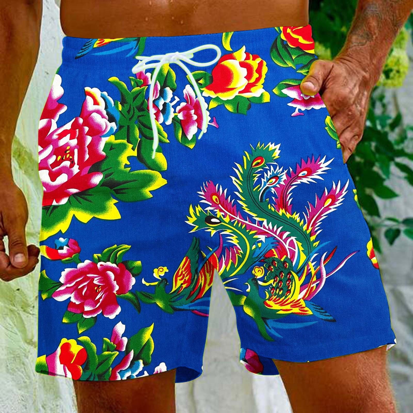 Herrnalise Men's Shorts Casual Chinese Traditional Northeast Floral ...