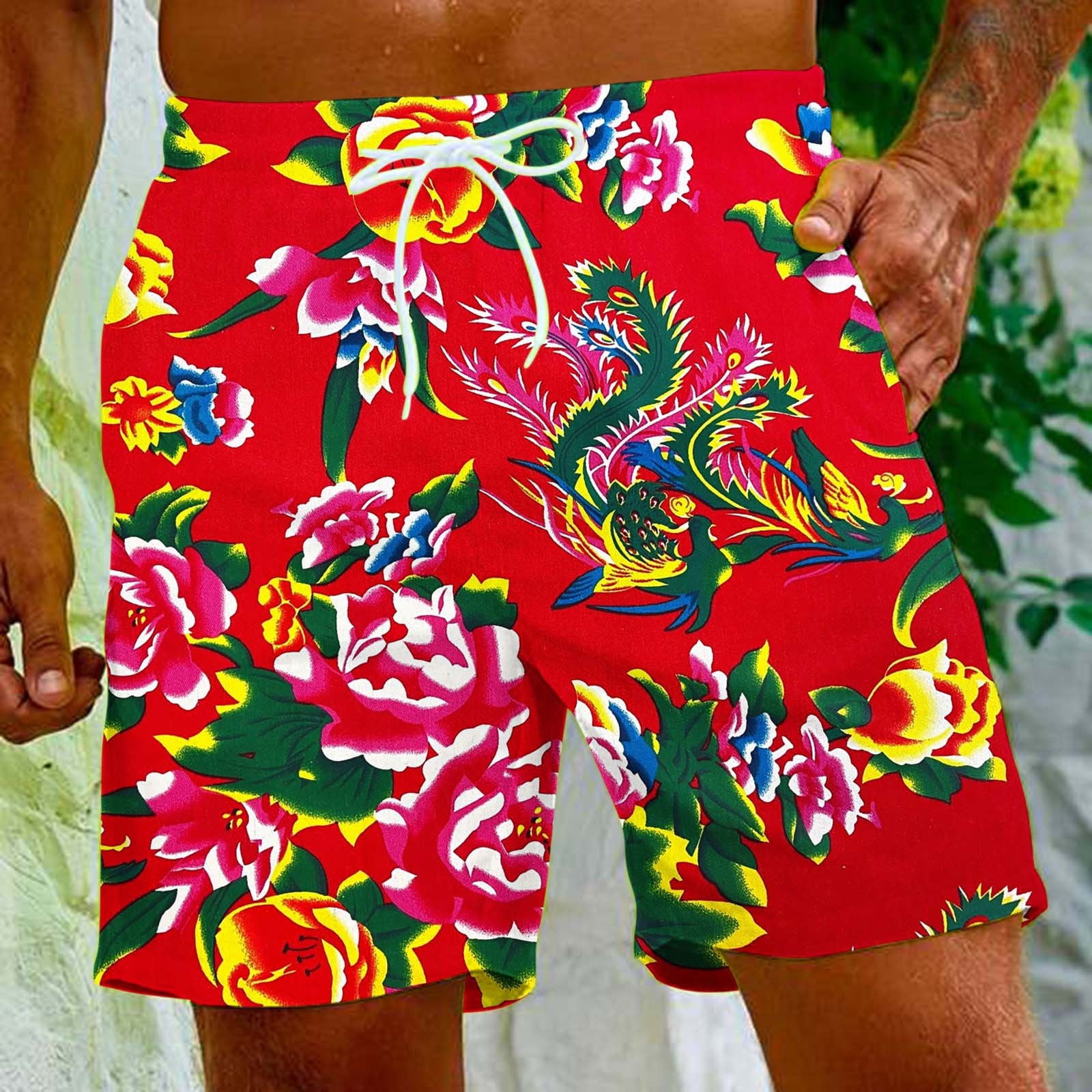 Herrnalise Men's Shorts Casual Chinese Traditional Northeast Floral ...