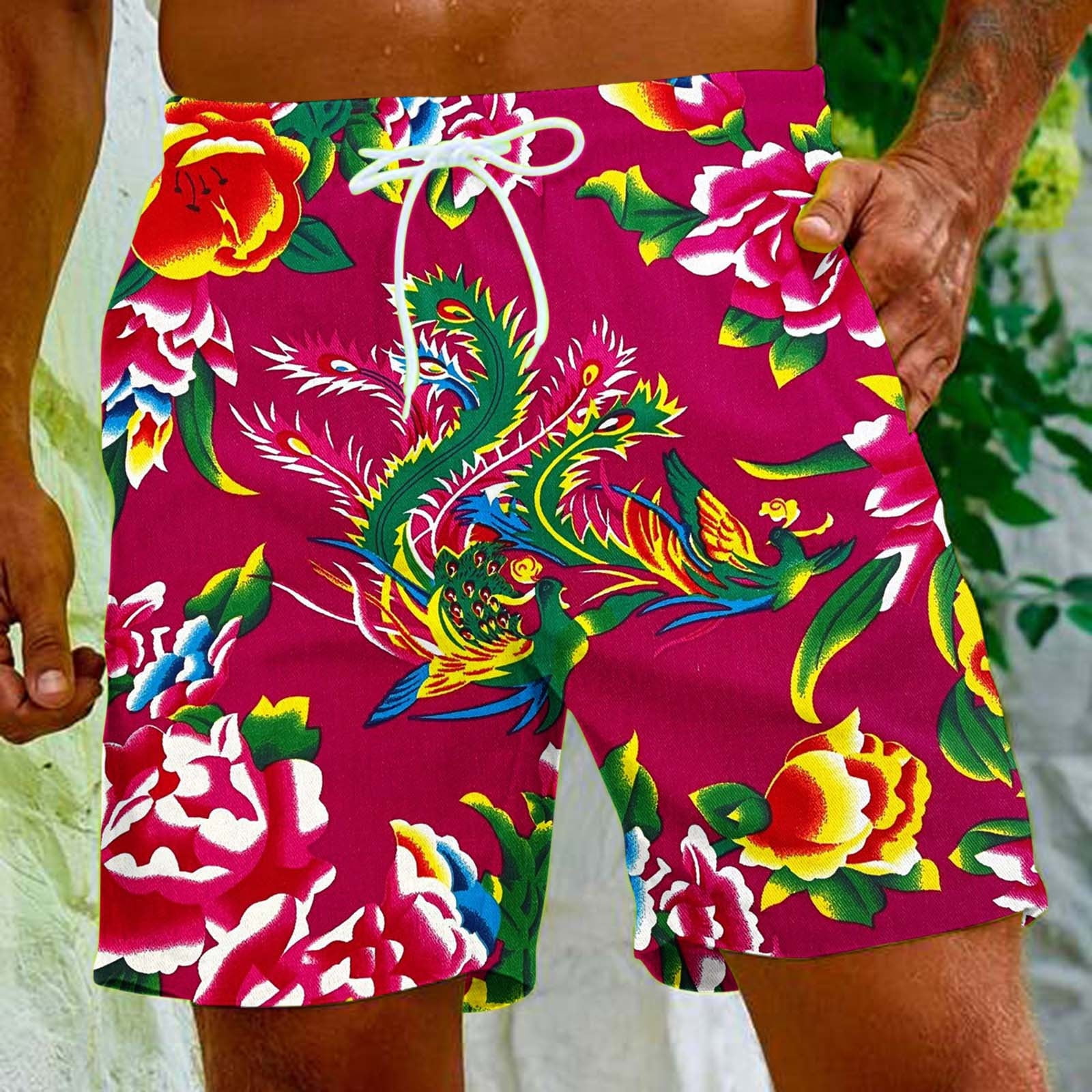 Herrnalise Men's Shorts Casual Chinese Traditional Northeast Floral ...