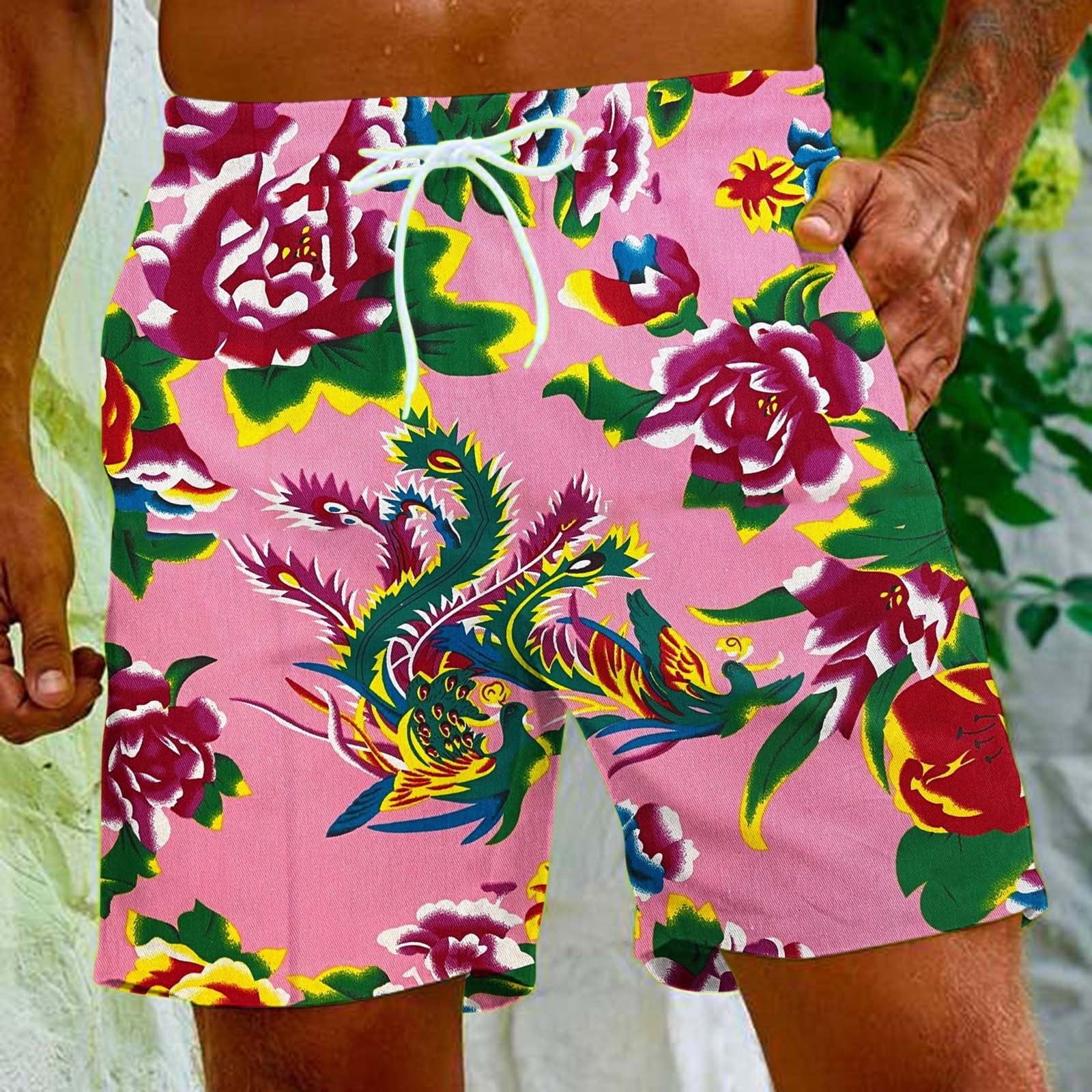 Herrnalise Men's Shorts Casual Chinese Traditional Northeast Floral ...