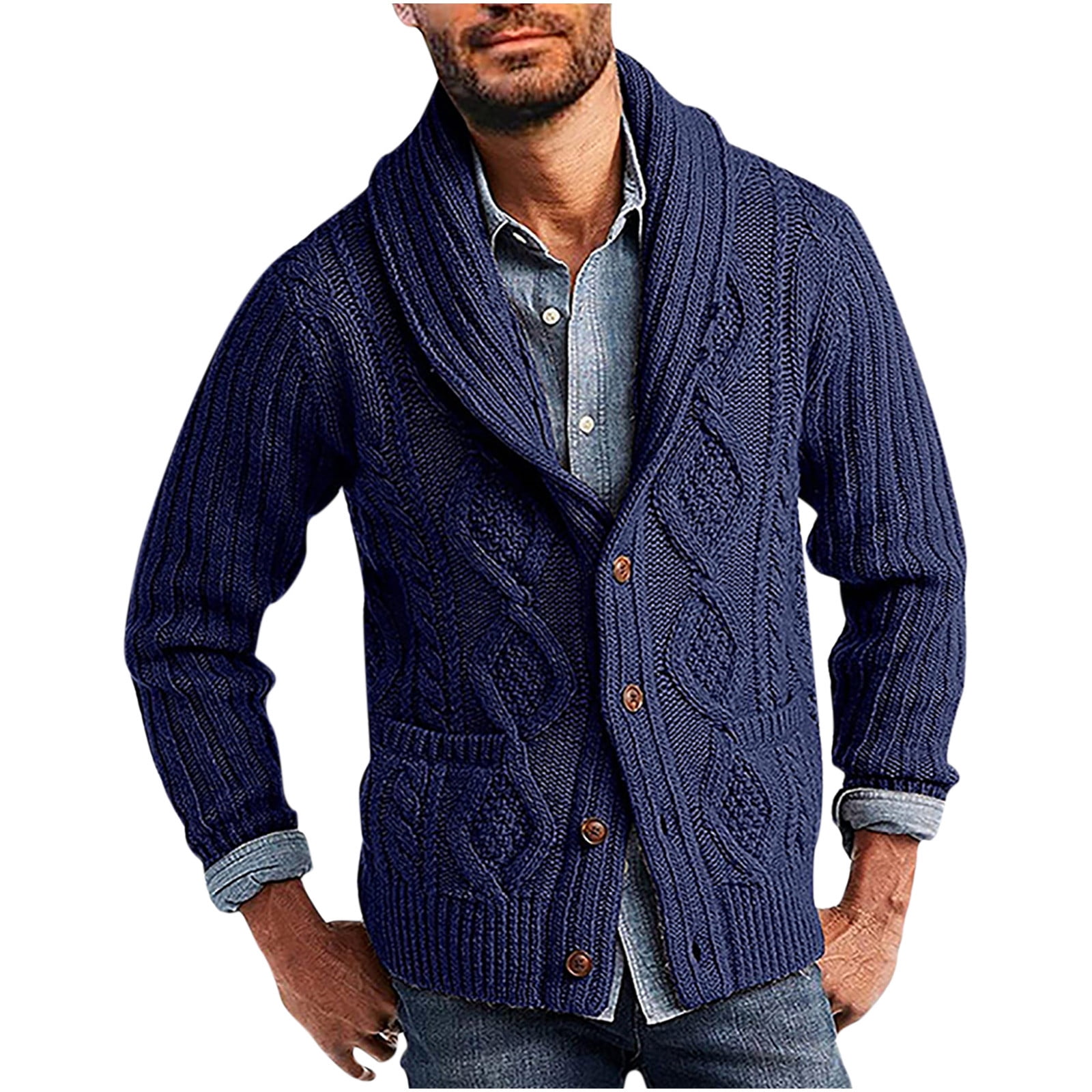 Herrnalise Men's Stand Collar Cardigan Sweaters Button Down Cable ...