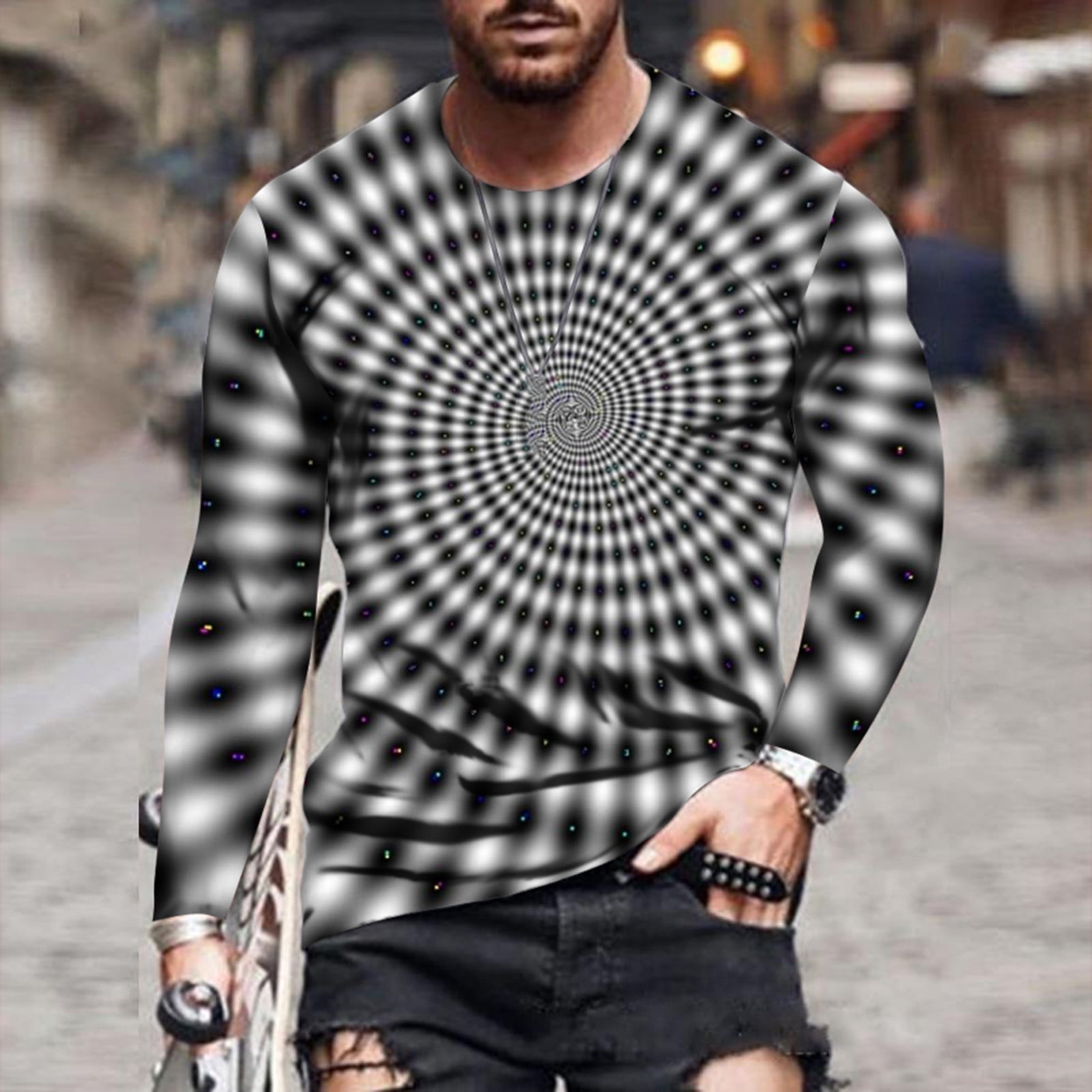 Herrnalise Mens Hipster Hip Hop All Over Graphic Longline T-Shirt Men's ...